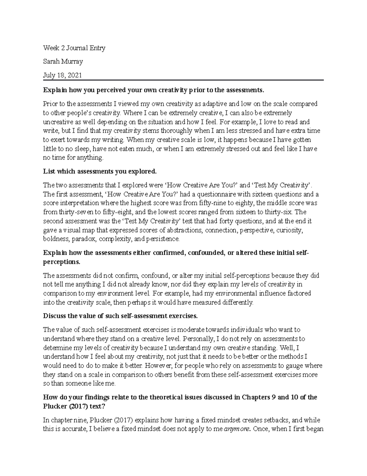 Week 2 Journal Entry - Week 2 Journal Entry Sarah Murray July 18, 2021 ...