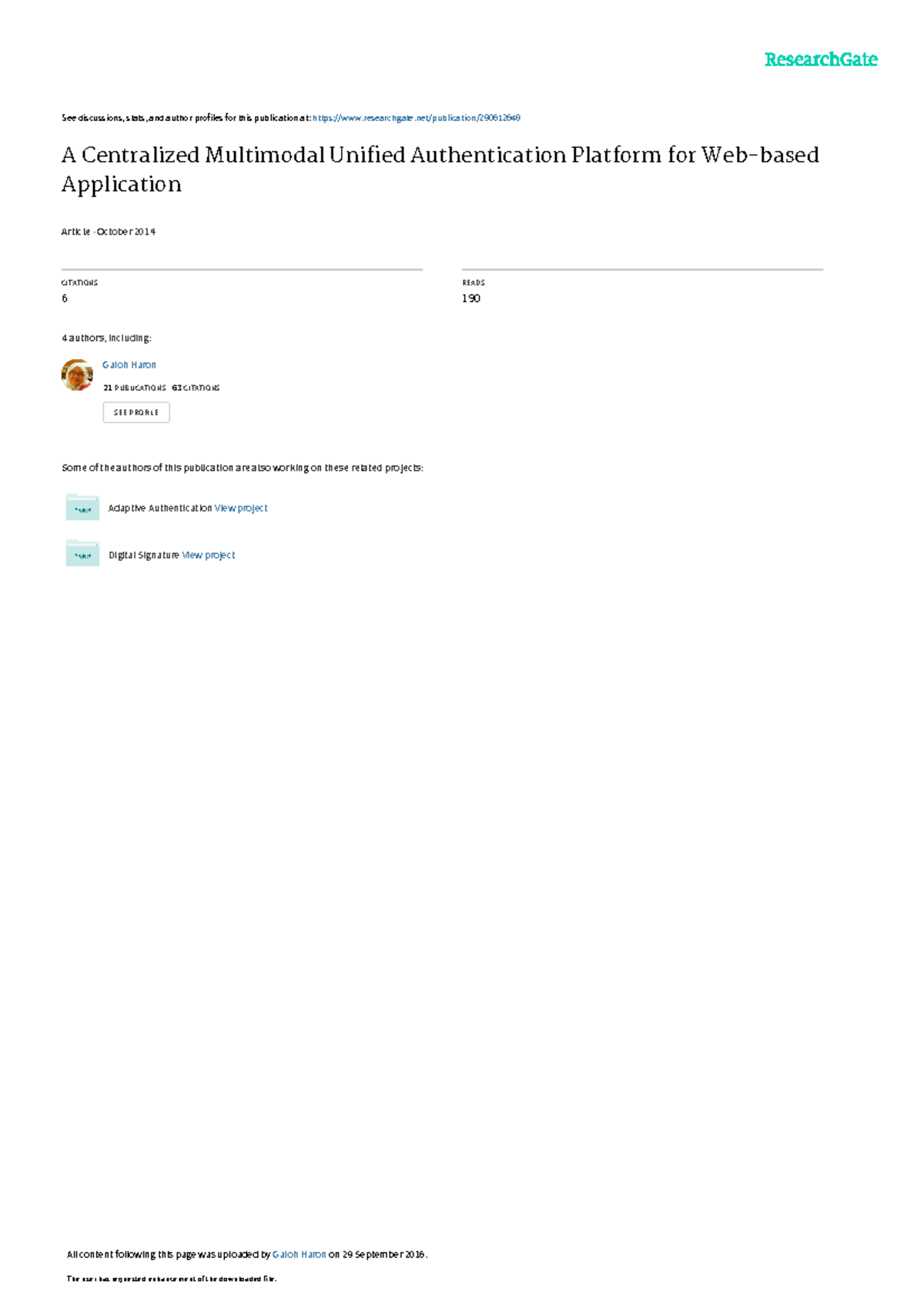 A Centralized Multimodal Unified Authentication Pl - See discussions, stats, and author profiles ...