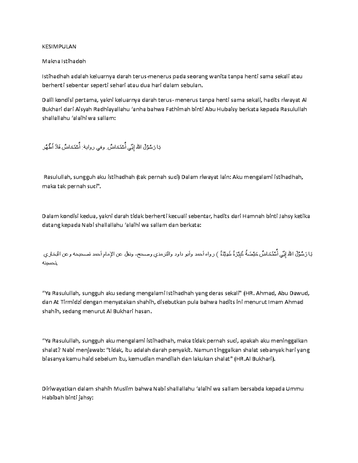 Kesimpulan Istihadah - Soal dan jawaban - KESIMPULAN Makna Istihadoh ...