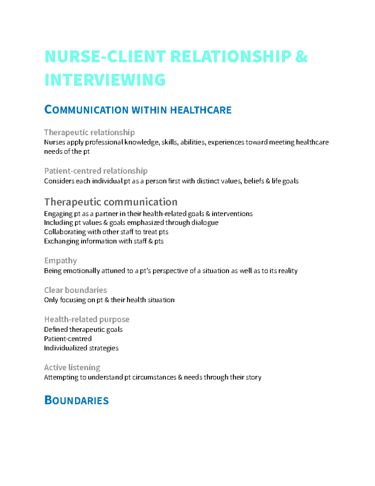 Module 1 - NURSE-CLIENT RELATIONSHIP & INTERVIEWING COMMUNICATION ...