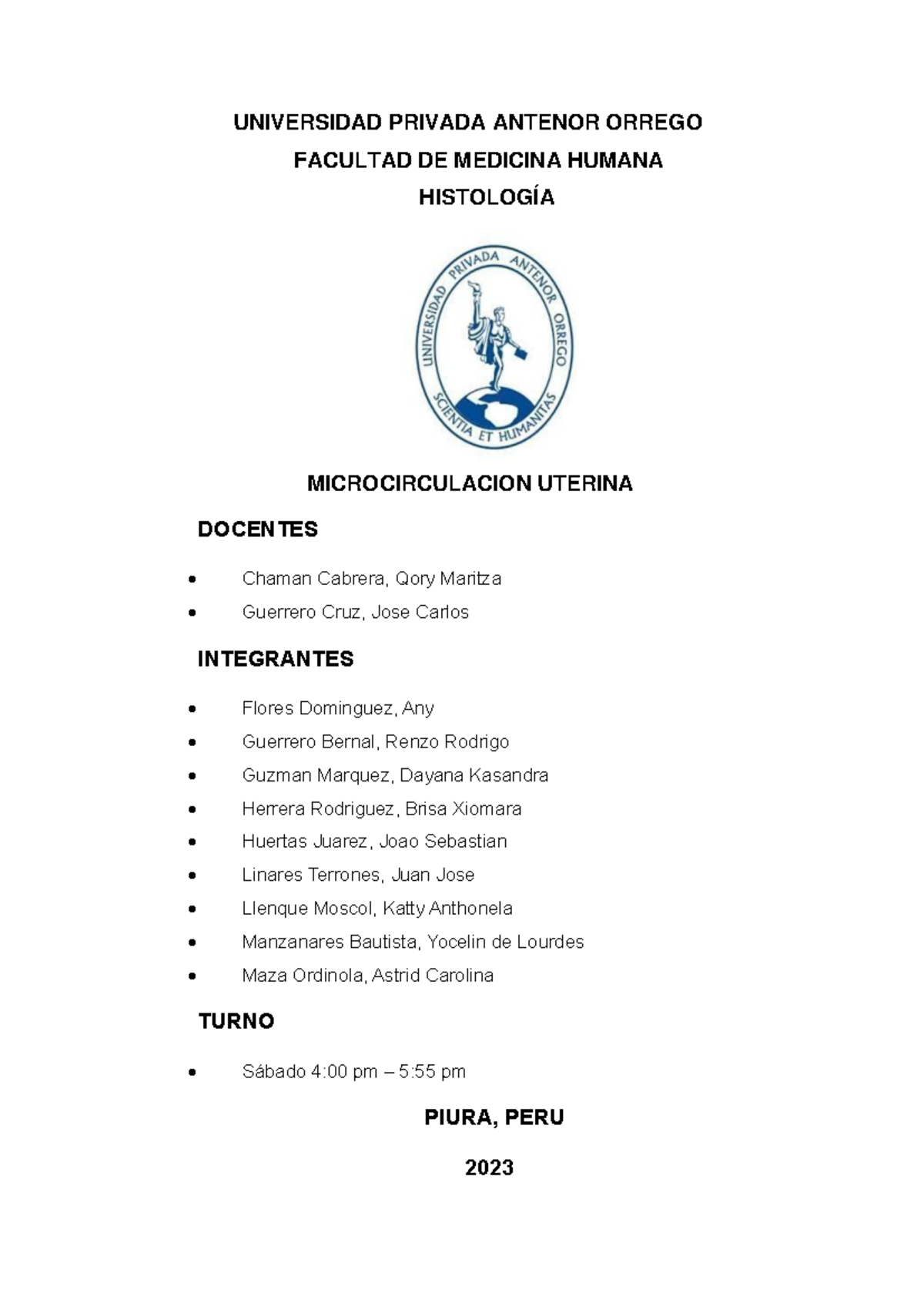 Microcirculacion Uterina Histologia - UNIVERSIDAD PRIVADA ANTENOR ORREGO FACULTAD DE MEDICINA ...