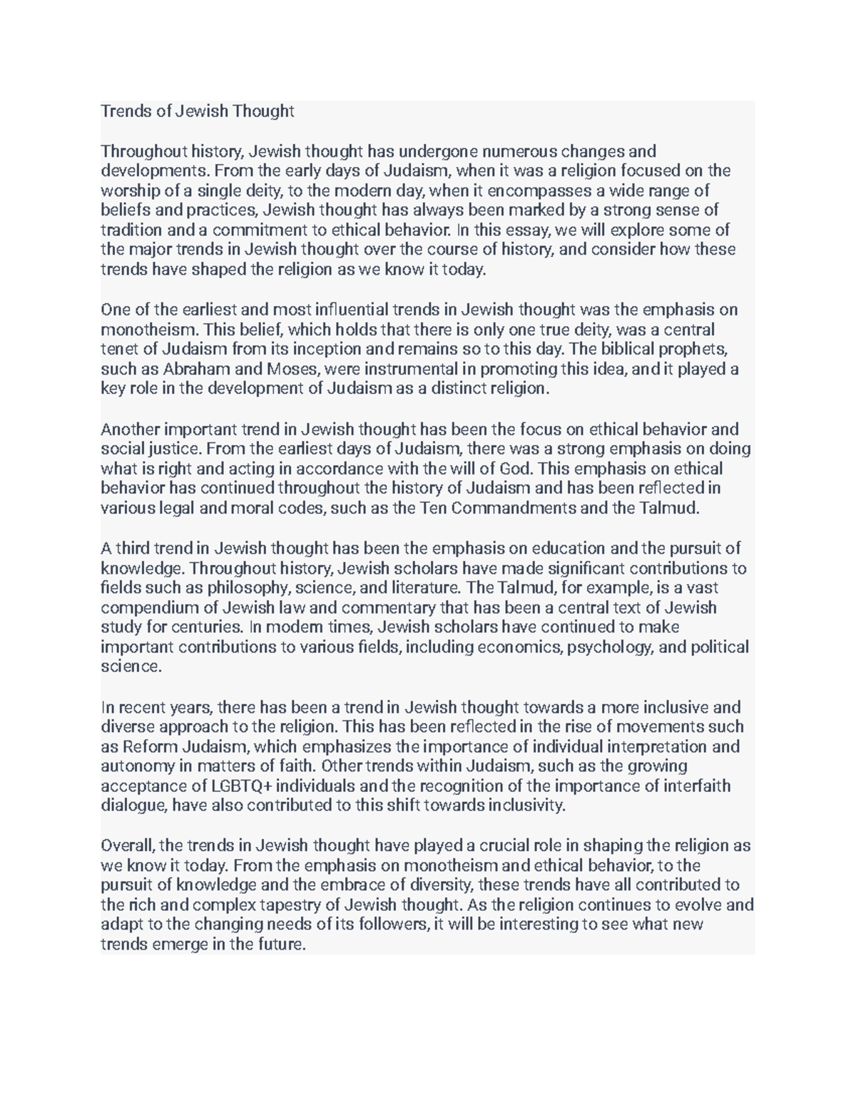 Final paper- Trends of Jewish Thought - Trends of Jewish Thought ...