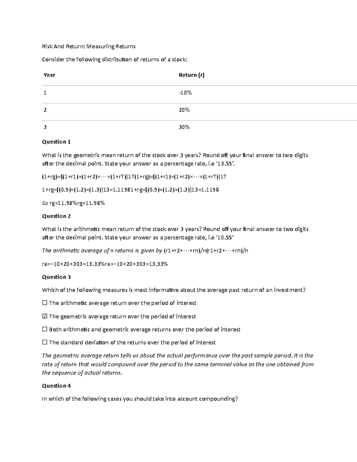 Risk And Return Measuring Returns - Risk And Return: Measuring Returns ...