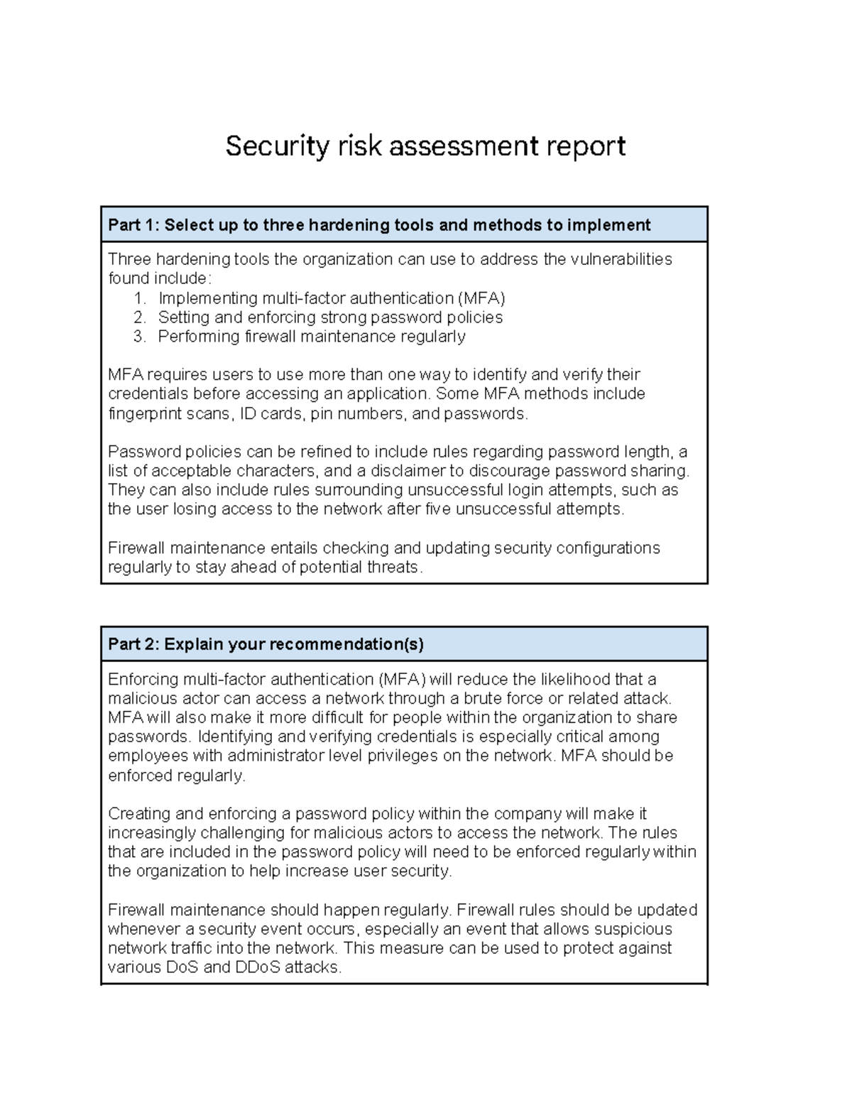 Security risk assessment report exemplar - Security risk assessment ...