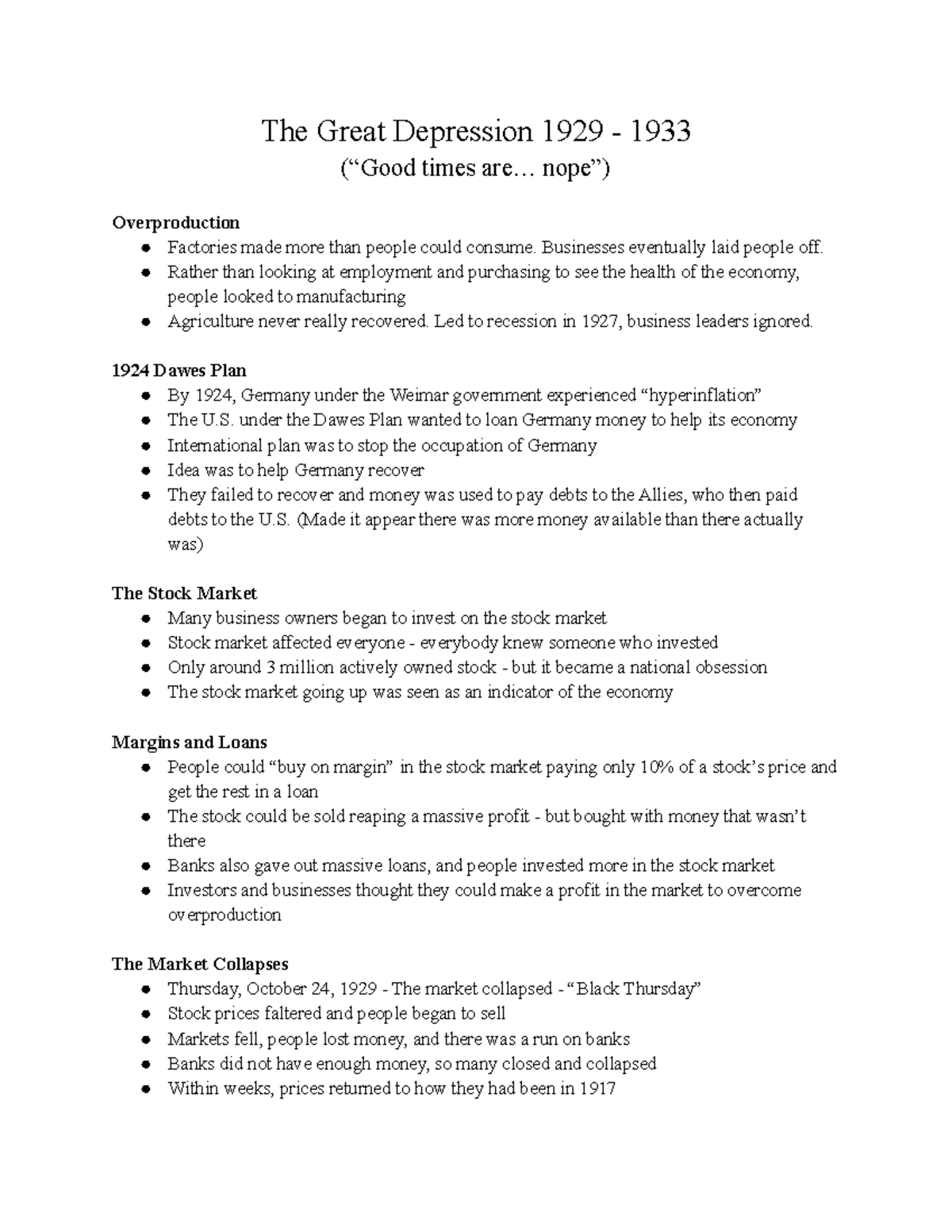 The Great Depression 1929 - 1933 - HIST 1493 - The Great Depression ...