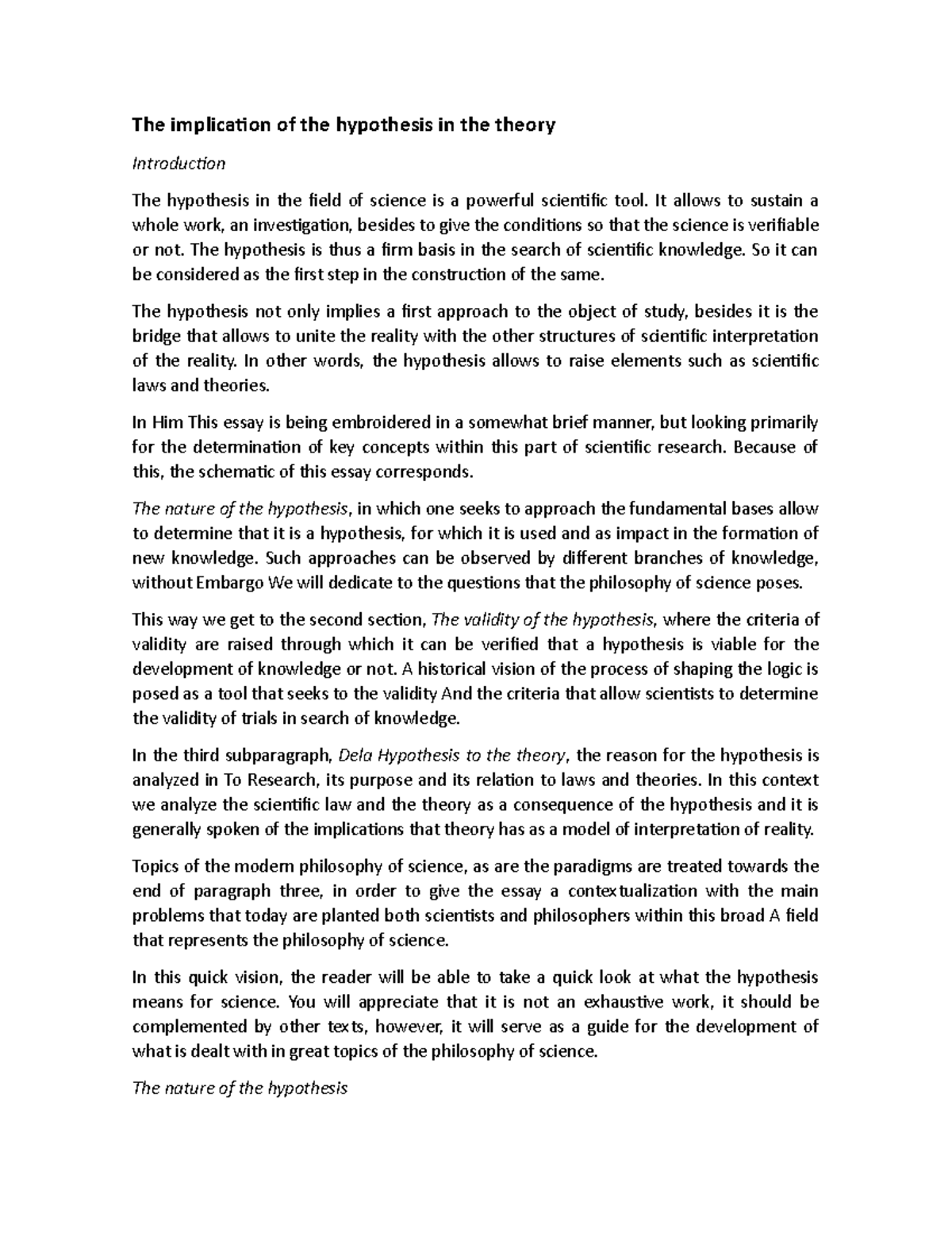 The implication of the hypothesis in the theory - The implication of ...