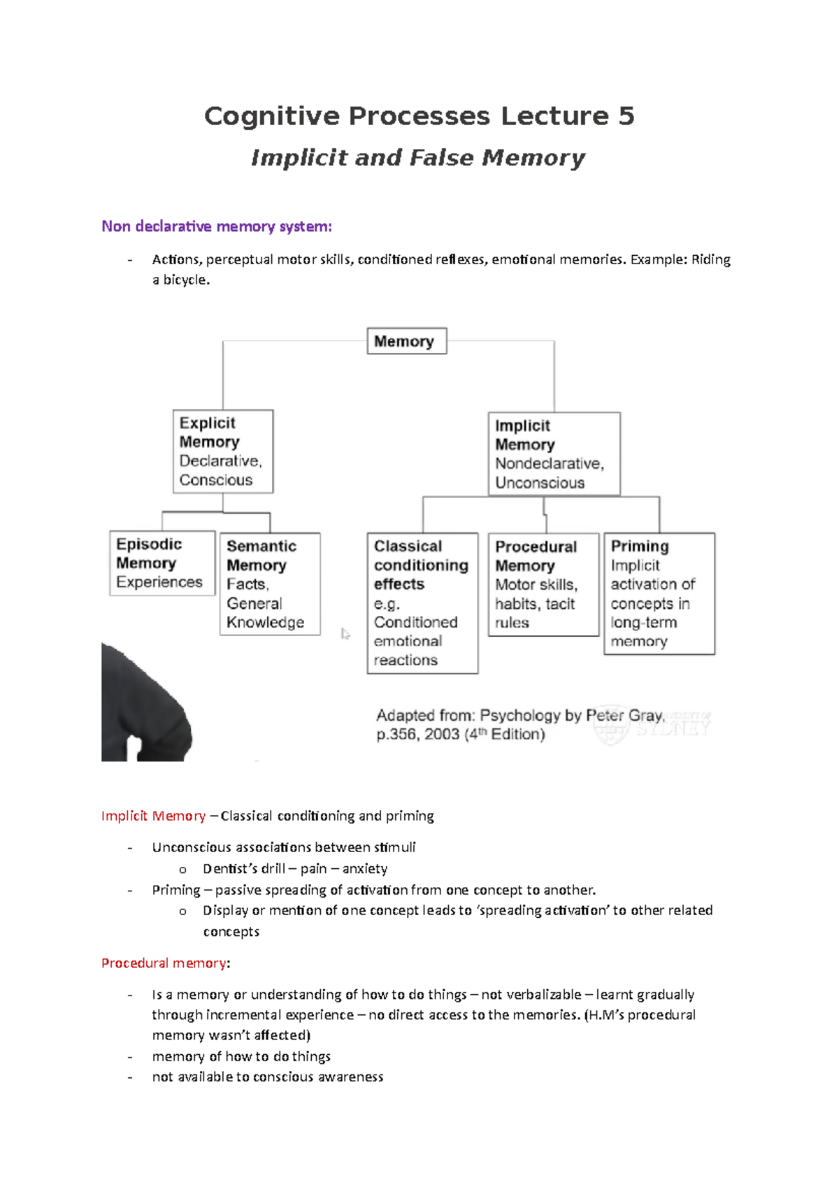 Cognitive Processes Lecture 5 - Example: Riding a bicycle. Implicit Memory – Classical ...