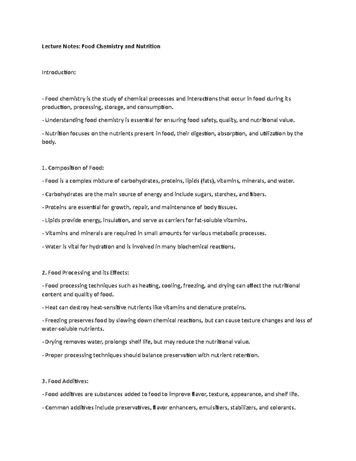 Lecture Notes: Food Chemistry and Nutrition - Lecture Notes: Food ...