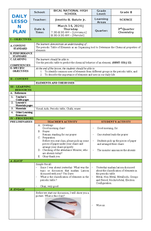 7 E Lesson PLAN PROF ED5 - 7 E’s LESSON PLAN IN SCIENCE I. OBJECTIVES ...