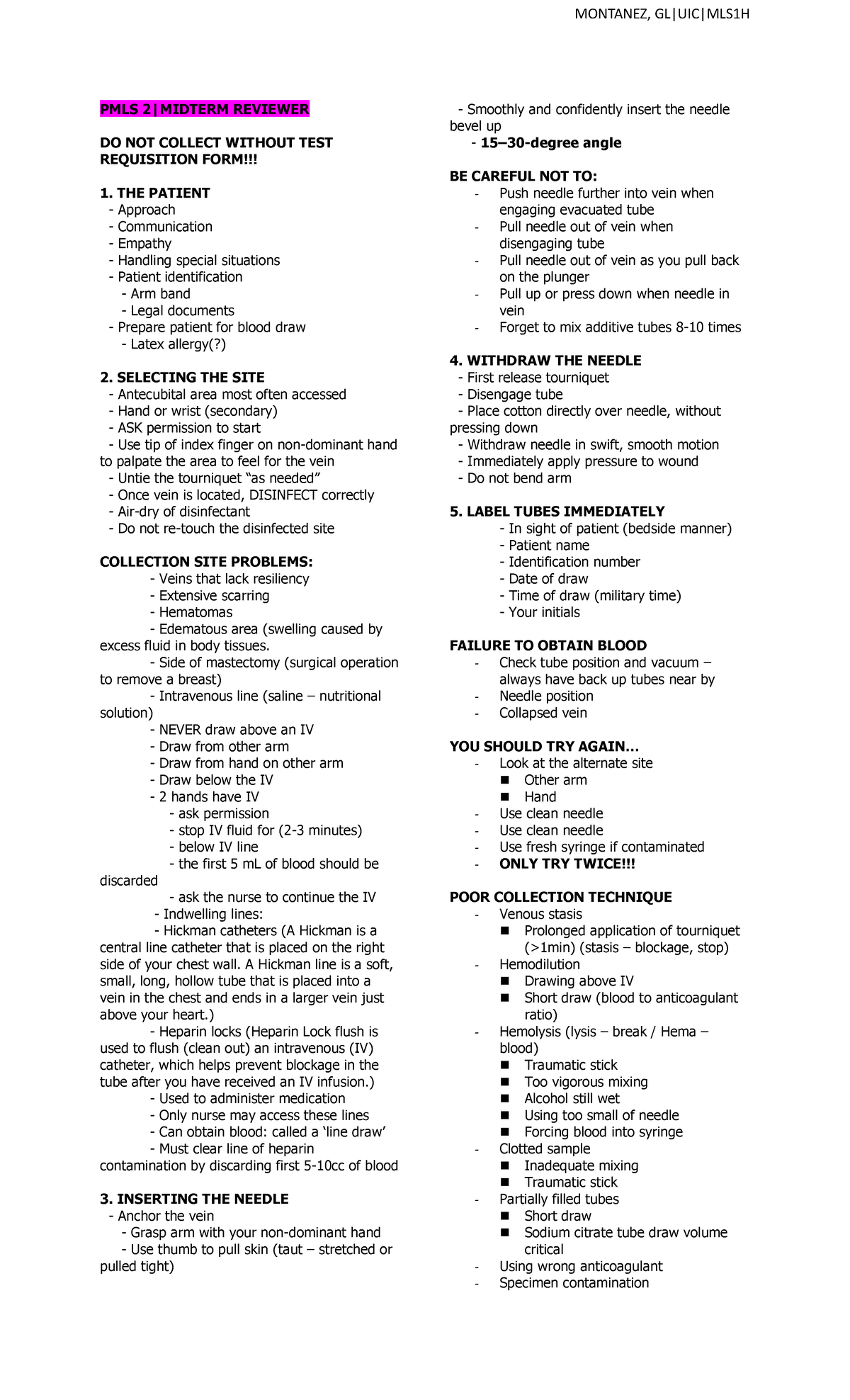 PMLS - BLOOD COLLECTION TUBES NOTES - PMLS 2|MIDTERM REVIEWER DO NOT ...