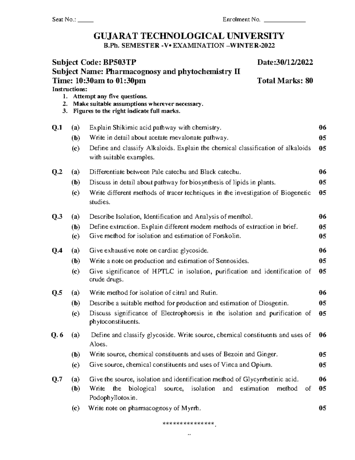 BP503TP (10) - Please - Seat No.: _____ Enrolment No. _____________ GUJARAT TECHNOLOGICAL ...