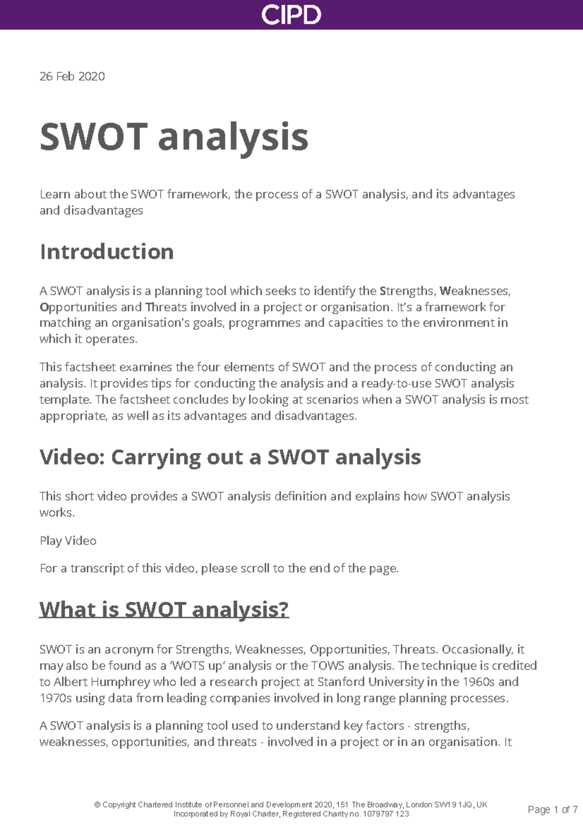 CIPD swot-analysis-factsheet - 26 Feb 2020 SWOT analysis Learn about ...