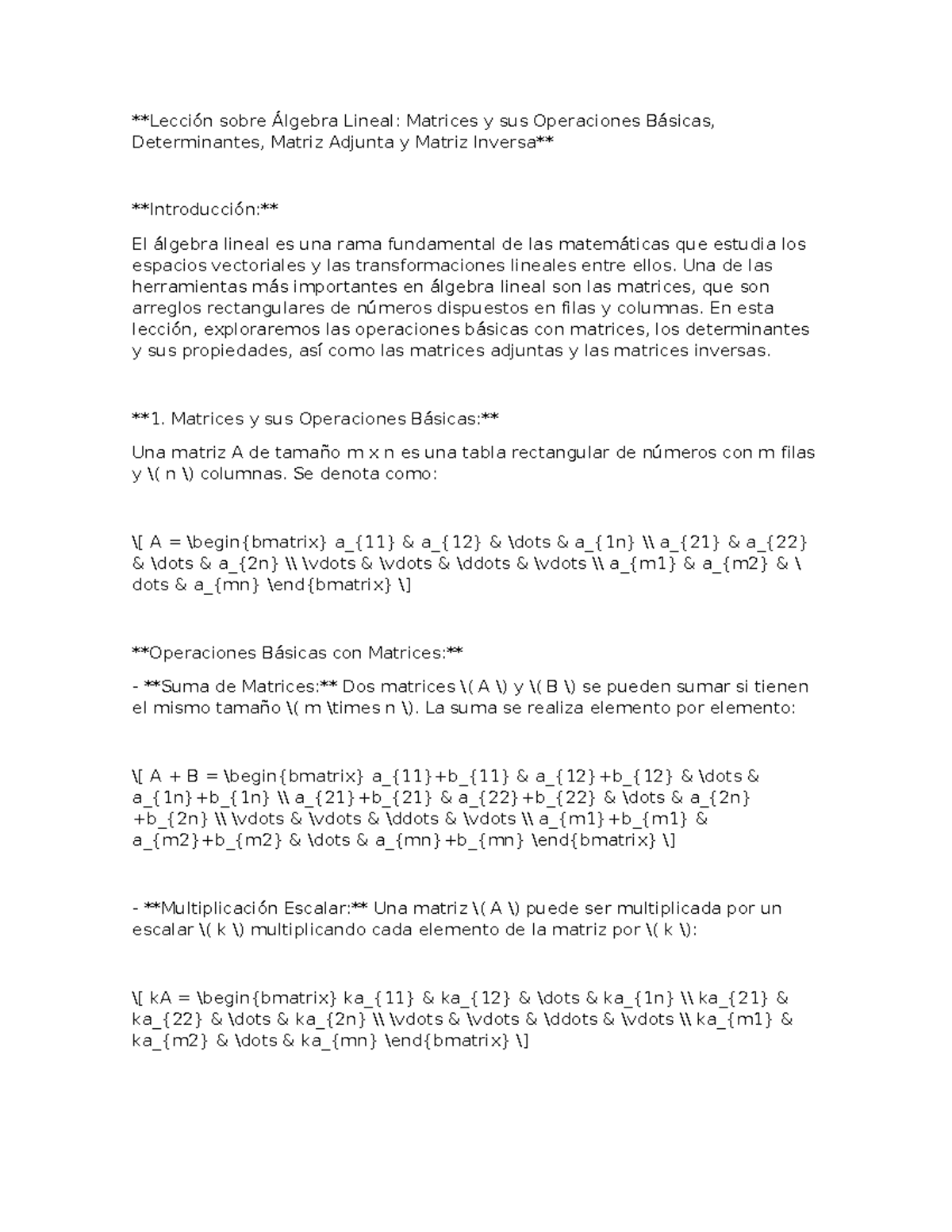 Lección sobre Álgebra Lineal - Lección sobre Álgebra Lineal: Matrices y ...