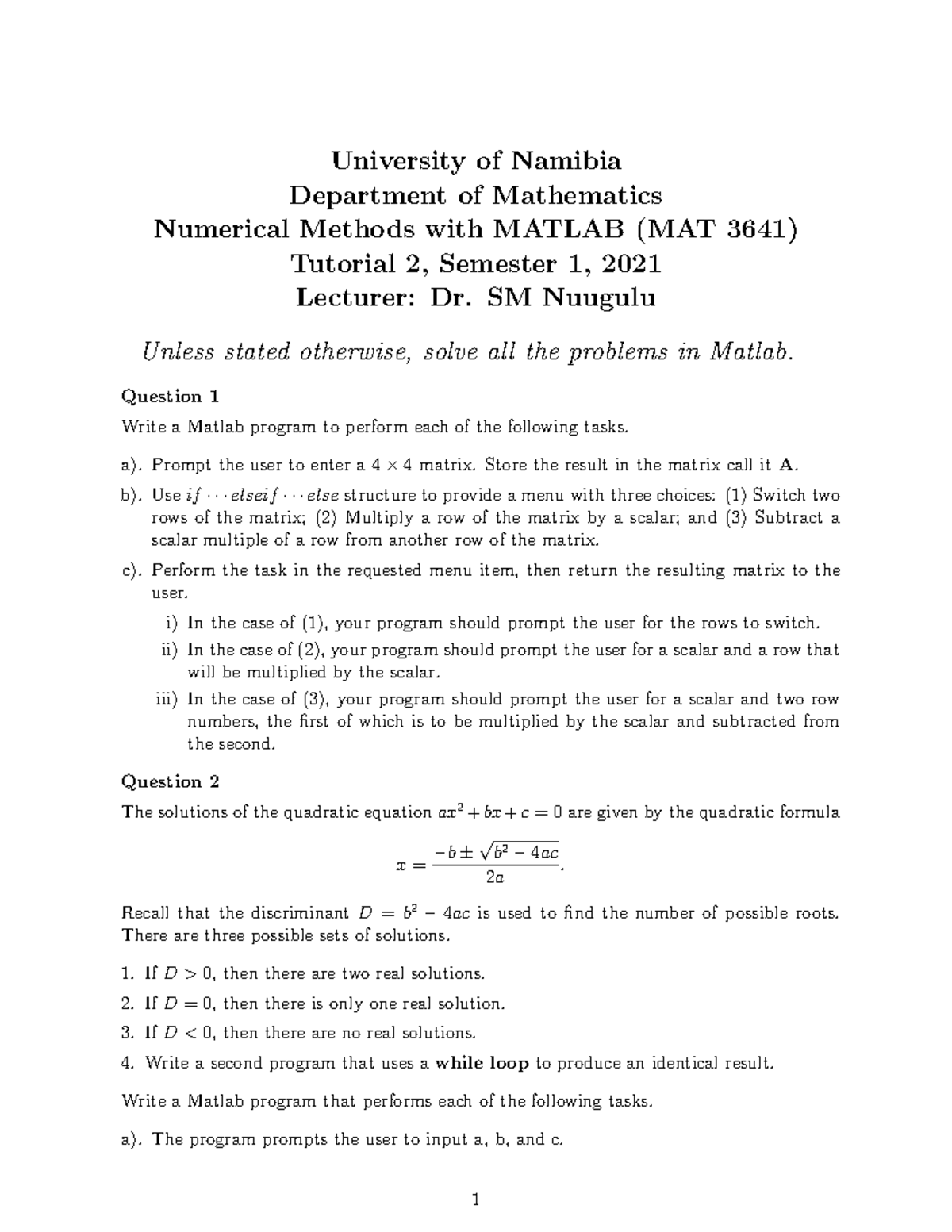 Tutorial 2 2021 - University of Namibia Department of Mathematics ...