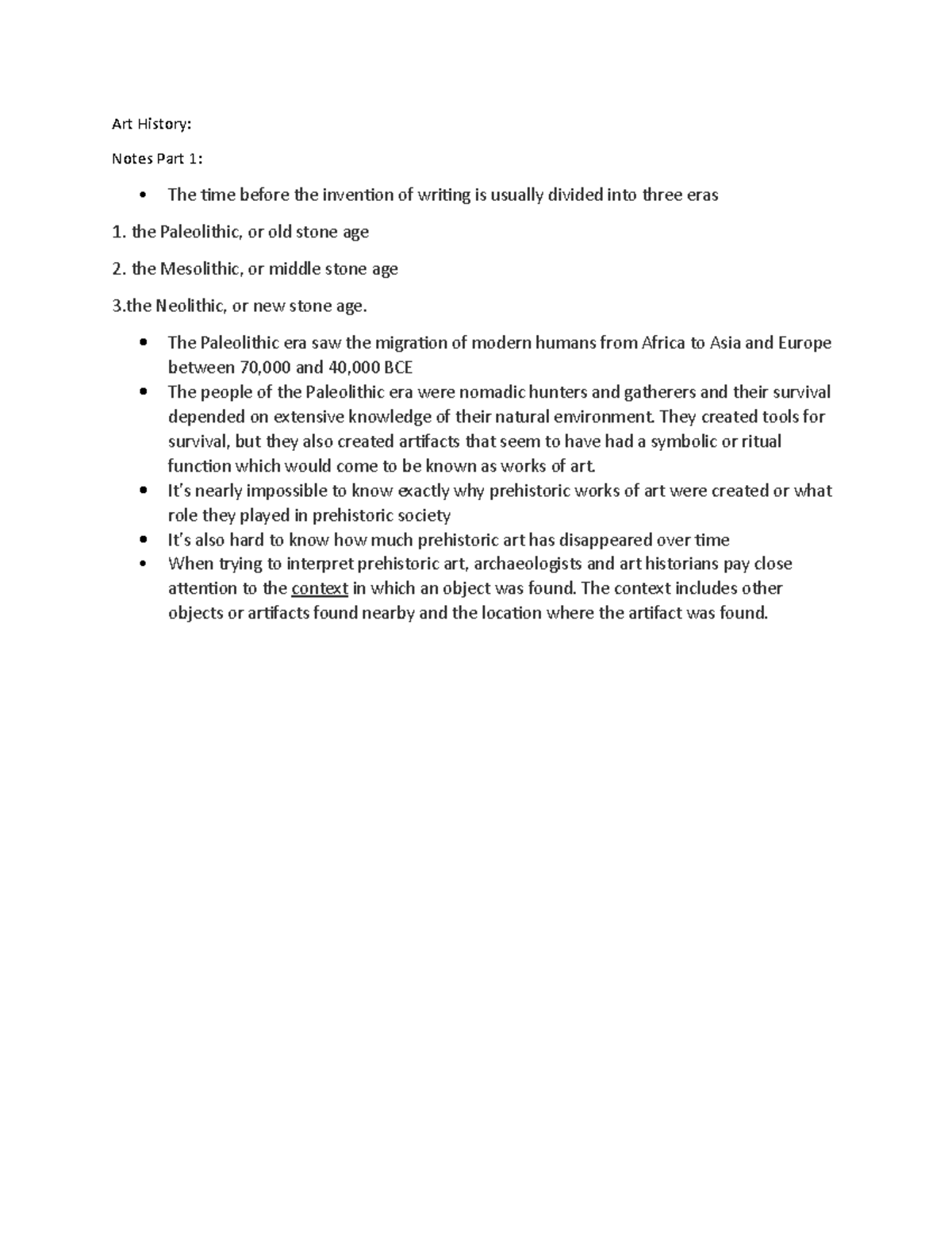 Art history 125 notes 1 - Art History: Notes Part 1: The time before ...