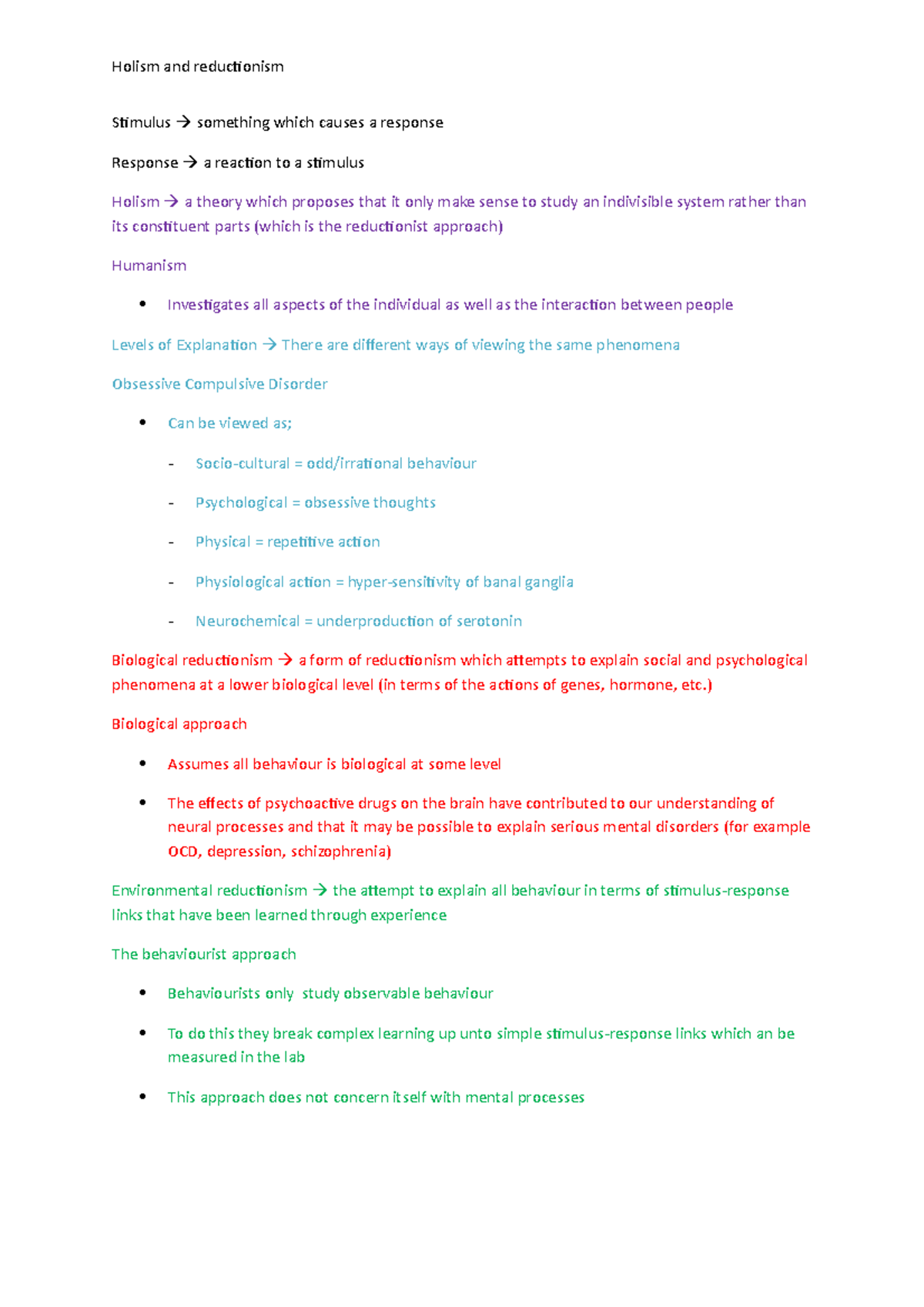 Reductionism In Psychology