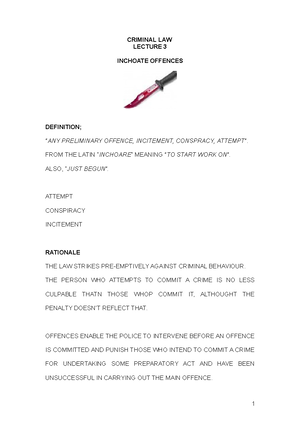 Criminal law - lecture notes - Criminal law As a general rule of ...