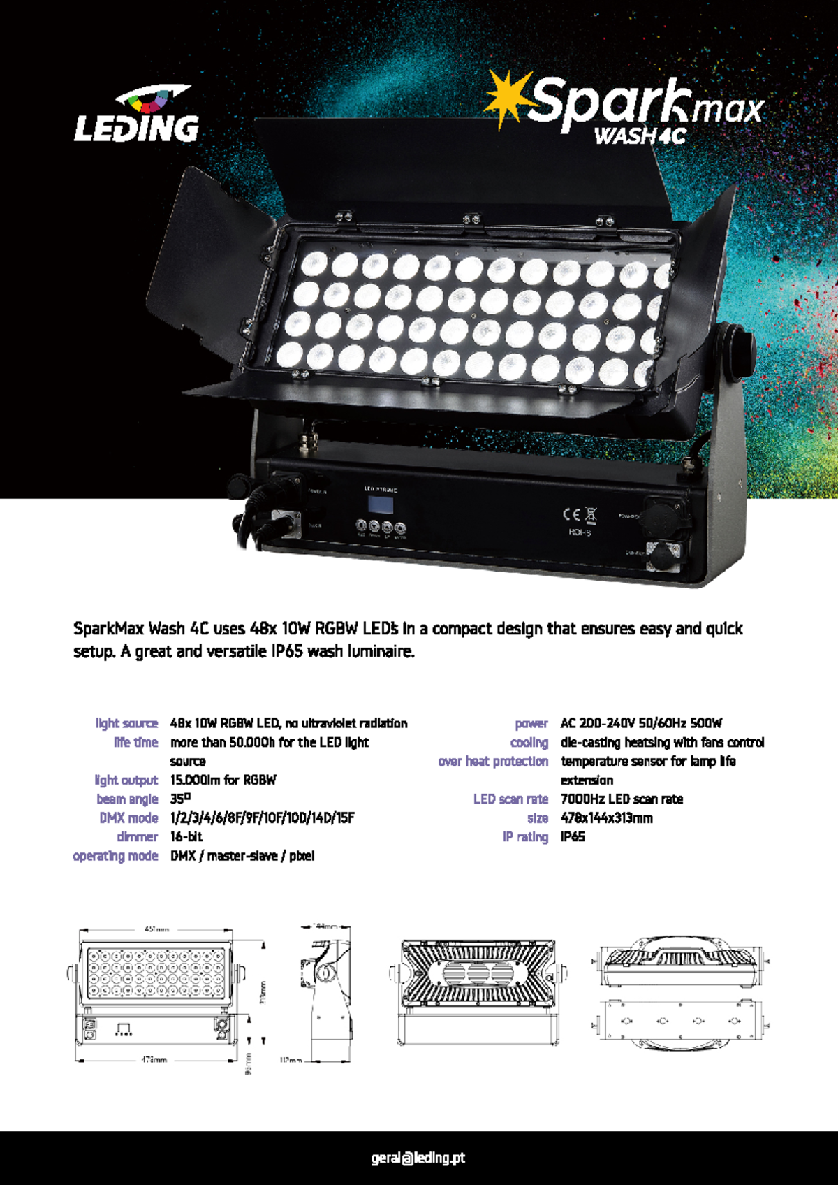 Leding Spark Max Wash4C - Spark LEDING WASH4C 60 do CE ROHS SparkMax ...