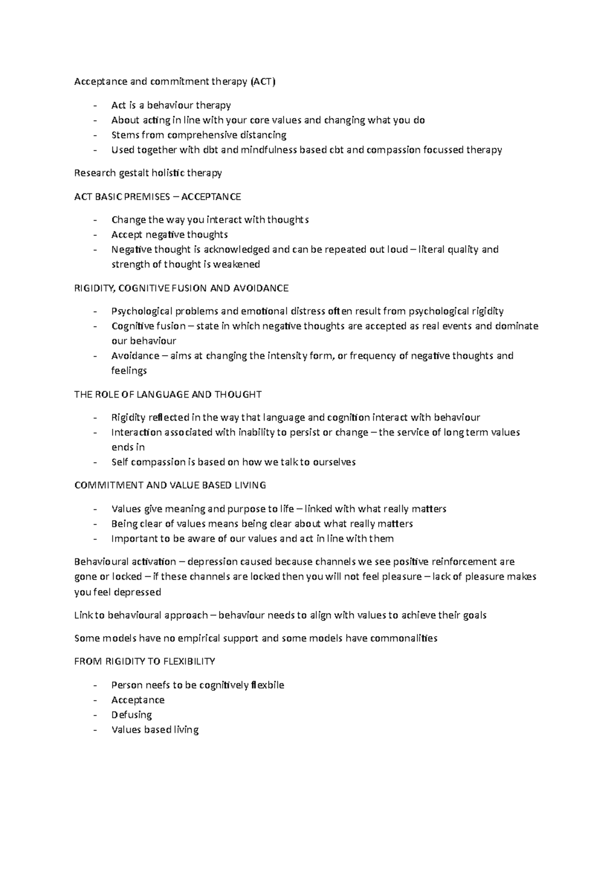 Week 4Acceptance and commitment therapy - Acceptance and commitment ...