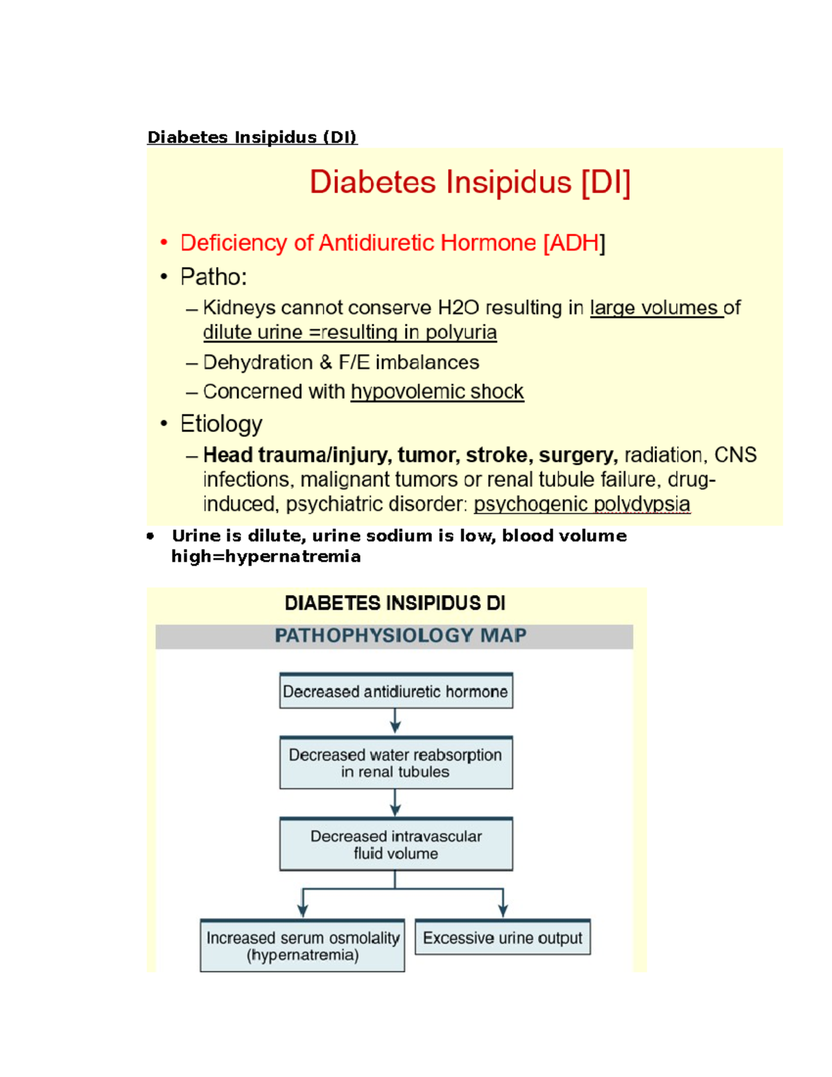 DI & Siadh - Diabetes Insipidus (DI) Urine is dilute, urine sodium is ...