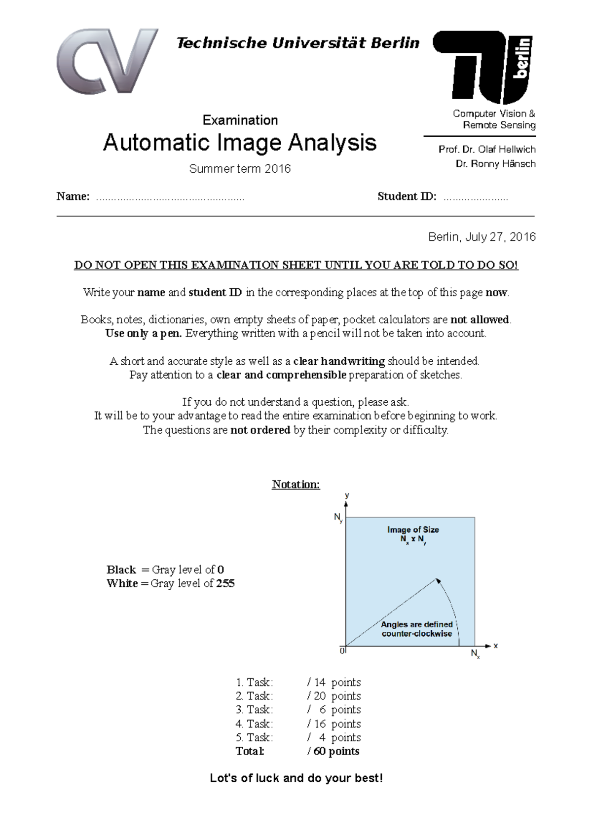 Automatic Image Analysis ST16 - Technische Universität Berlin ...