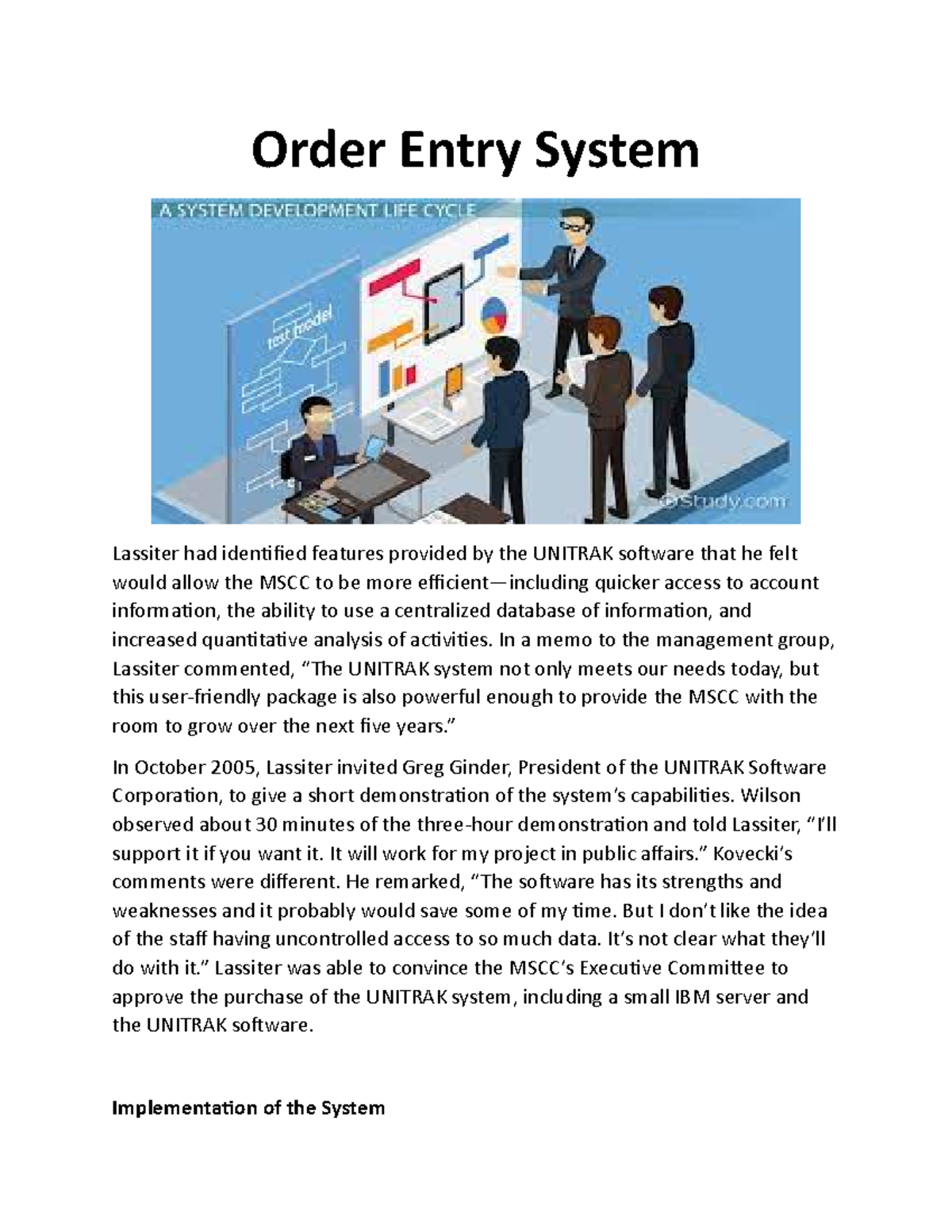 Order Entry System - Order Entry System Lassiter had identified ...