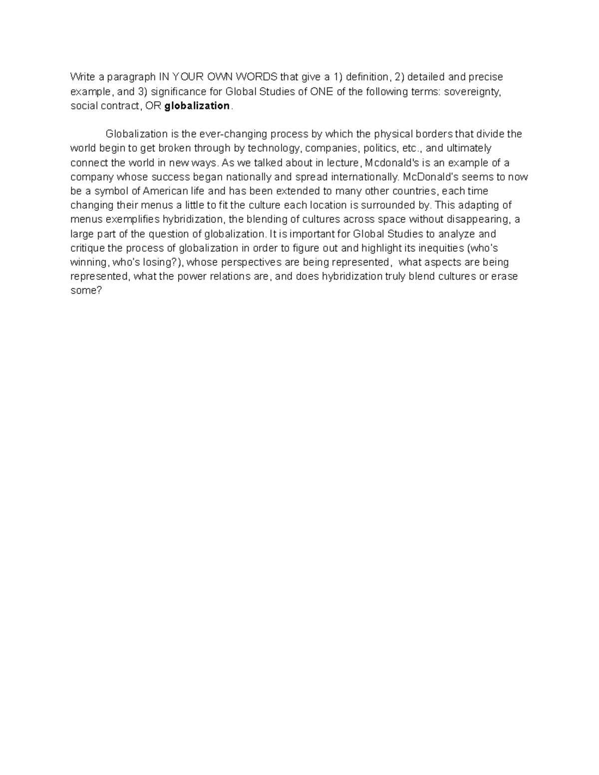 Short Response #2 - writing respones - Write a paragraph IN YOUR OWN ...