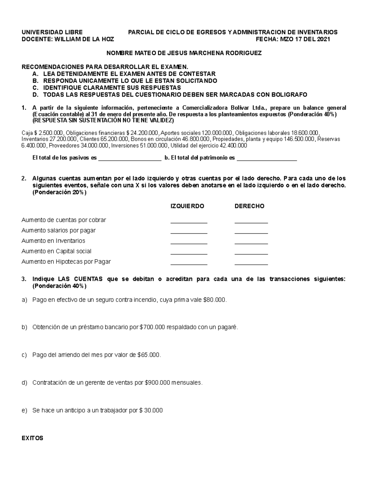 Primer Parcial Ciclo DE Egresos Mateo Marchena - UNIVERSIDAD ...