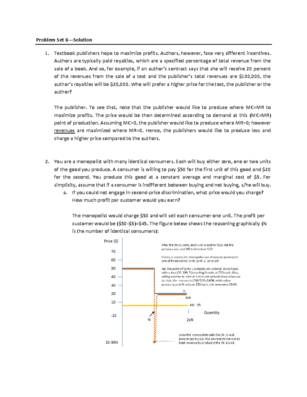 Problem Set 6 Solution Short - Problem Set 6—Solution Textbook publishers hope to maximize ...