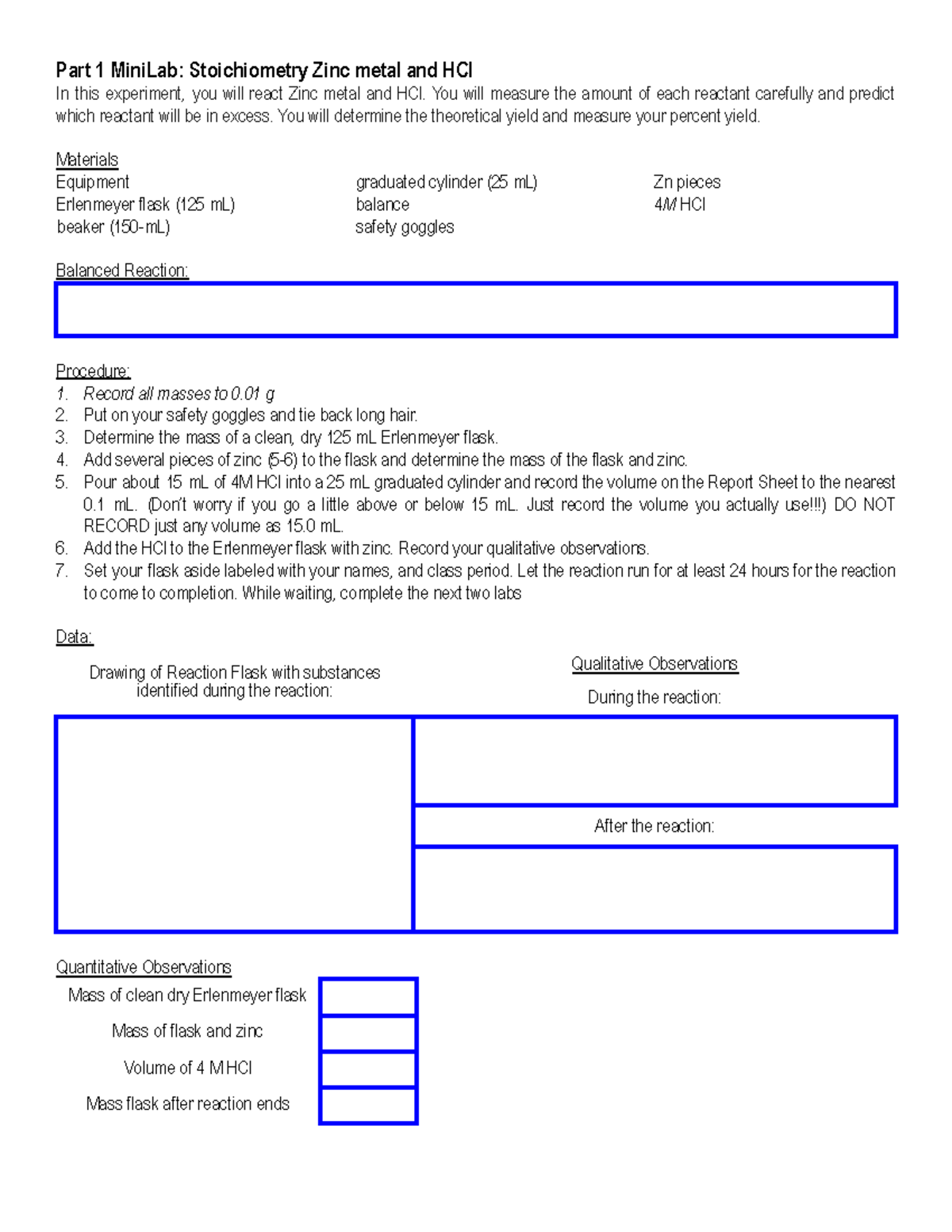 Copy of Stoichiometry Labs - Part 1 MiniLab: Stoichiometry Zinc metal ...