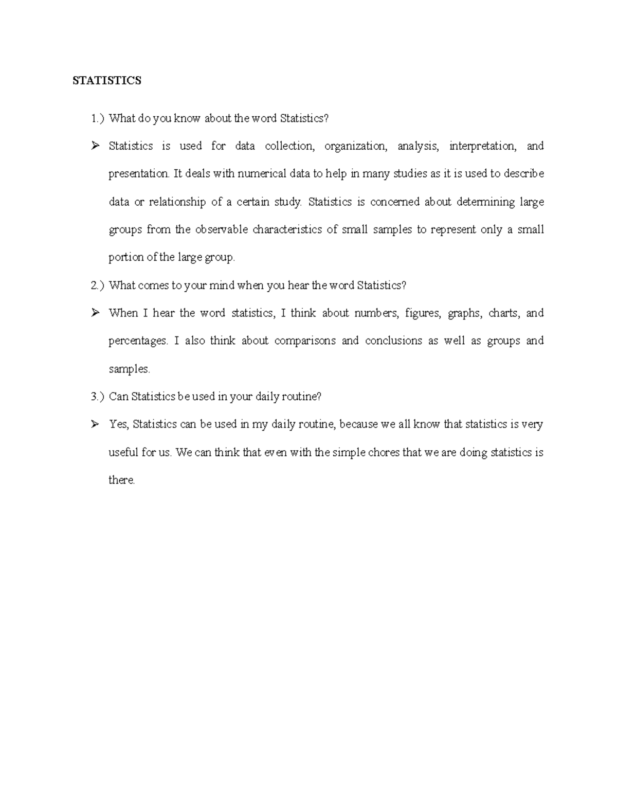 Statistics - STATISTICS 1.) What do you know about the word Statistics ...