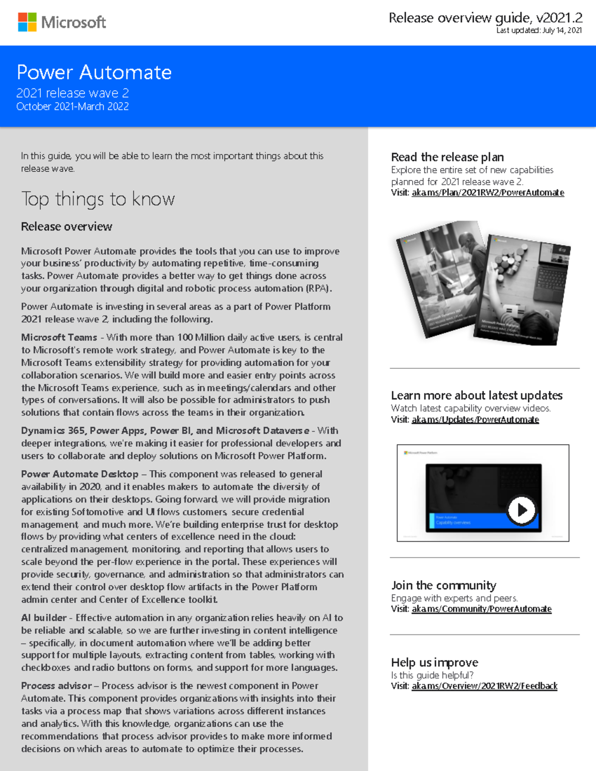 2021RW2 - Power Automate - Overview Guide - In this guide, you will be ...