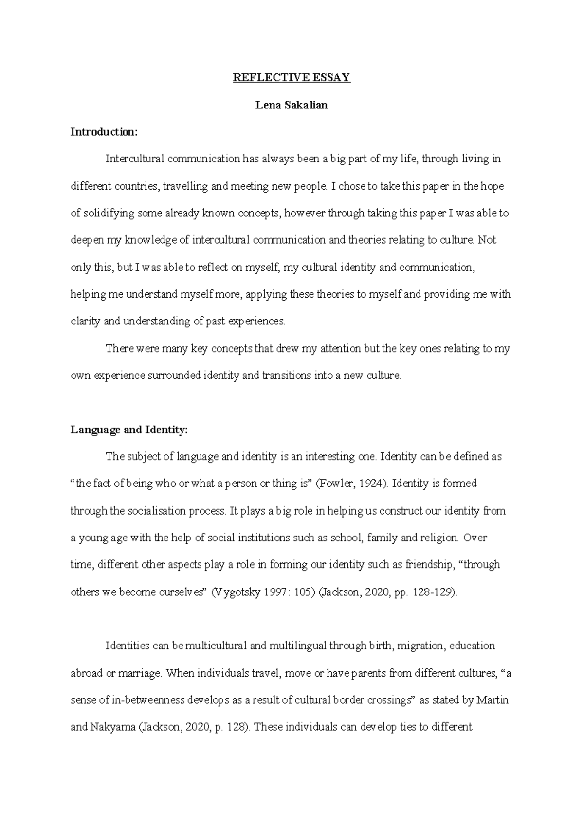GLBL101 - Reflective Essay - REFLECTIVE ESSAY Lena Sakalian ...