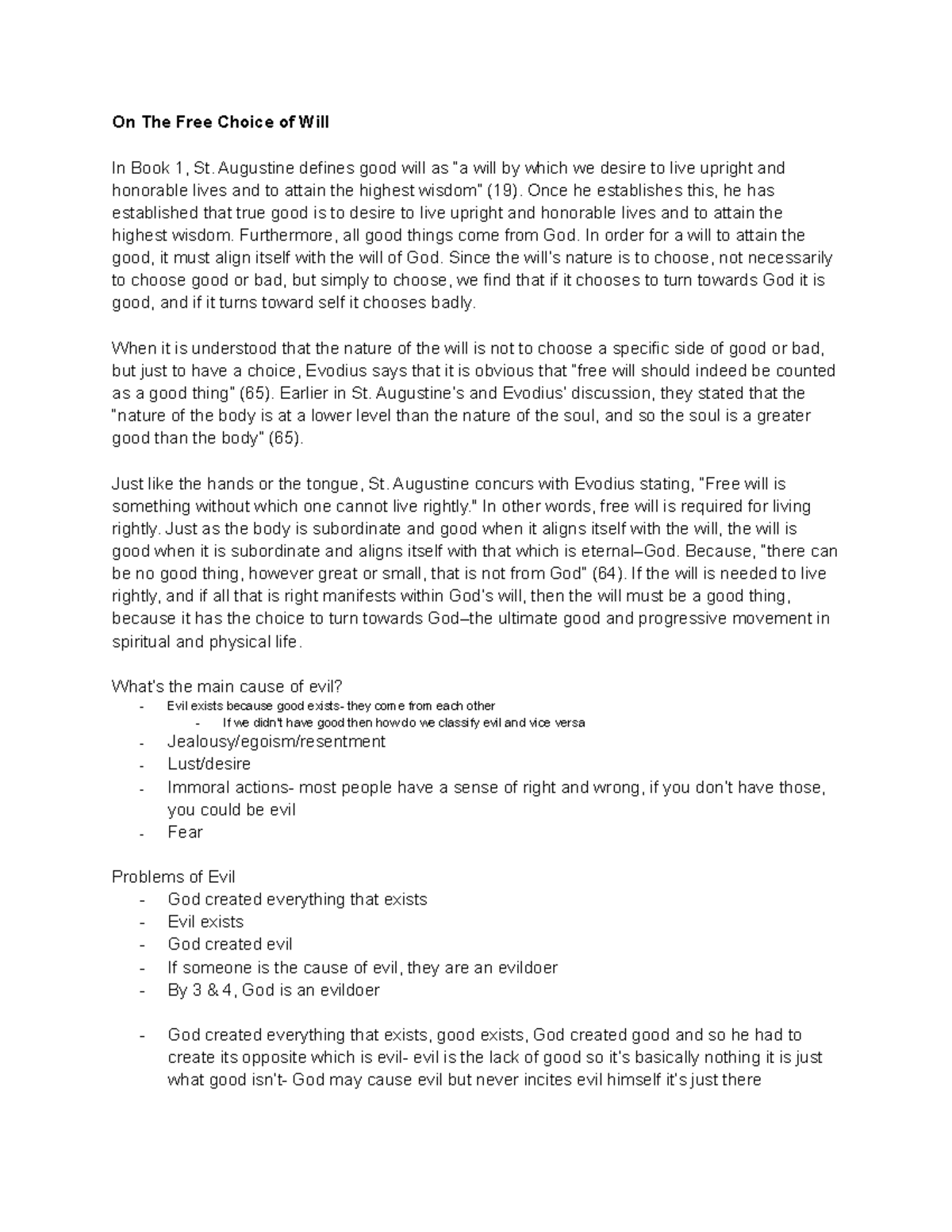 On The Free Choice of Will - Augustine defines good will as “a will by ...