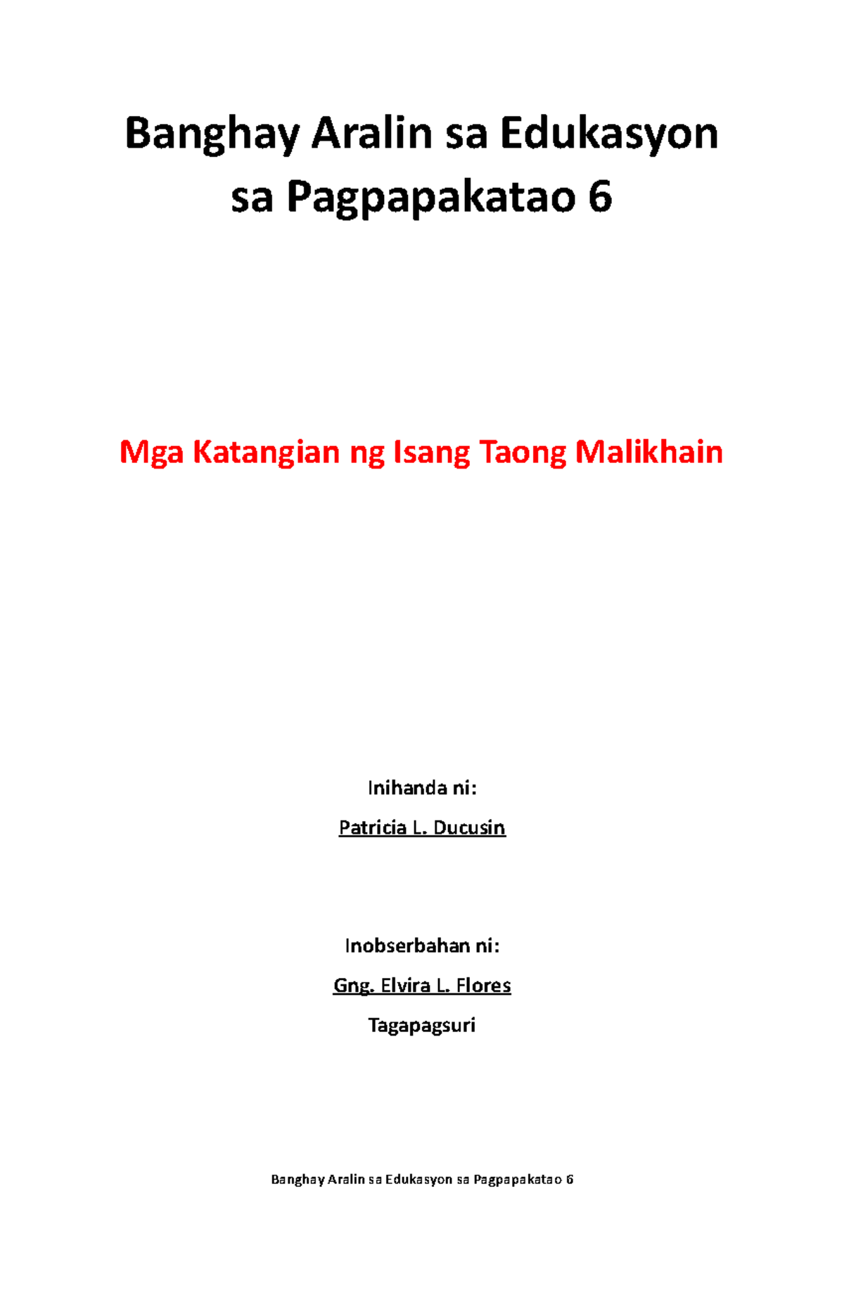 ESP - esp - Banghay Aralin sa Edukasyon sa Pagpapakatao 6 Mga Katangian ...