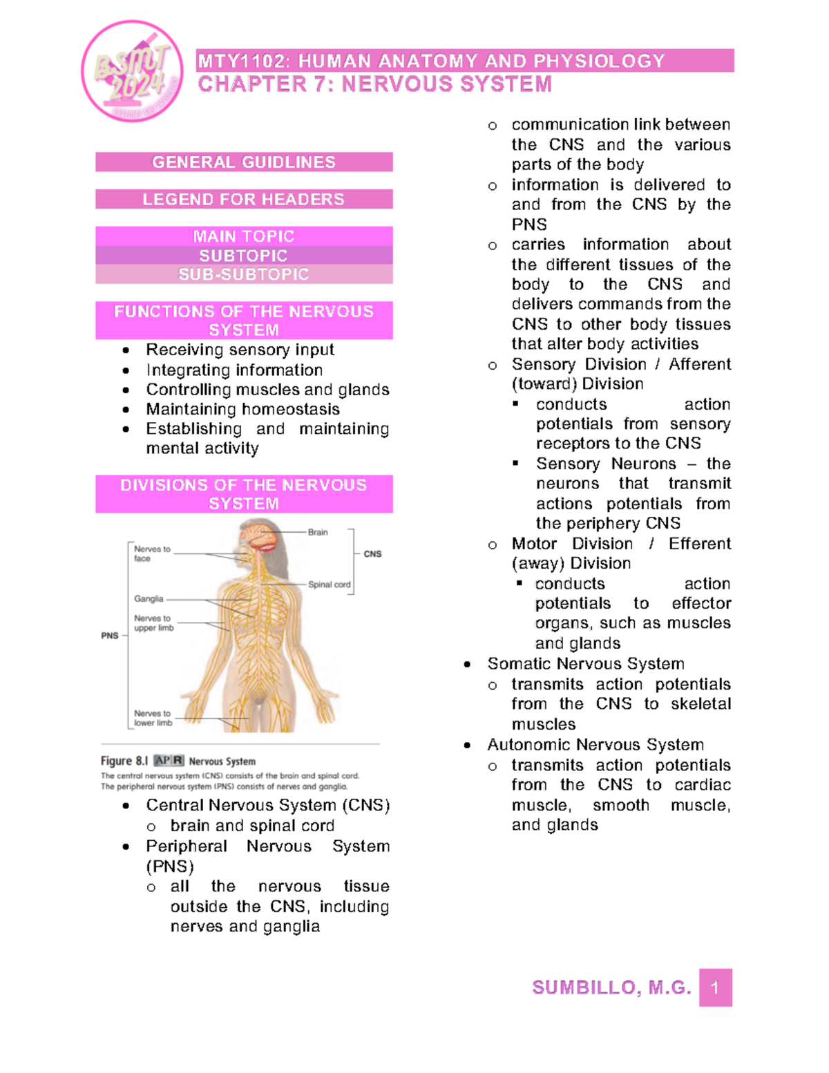 Chapter 8 – Nervous System - MTY1102: HUMAN ANATOMY AND PHYSIOLOGY ...