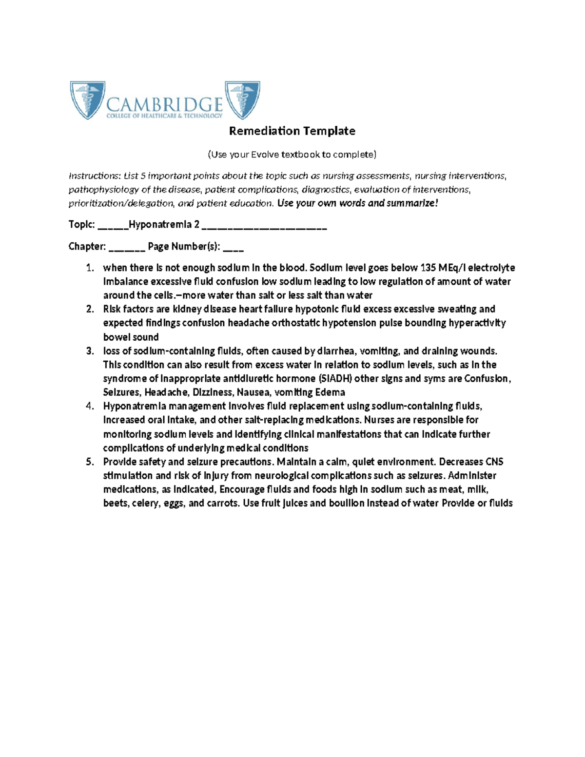 Cambridge Remediation Template - Remediation Template (Use your Evolve ...