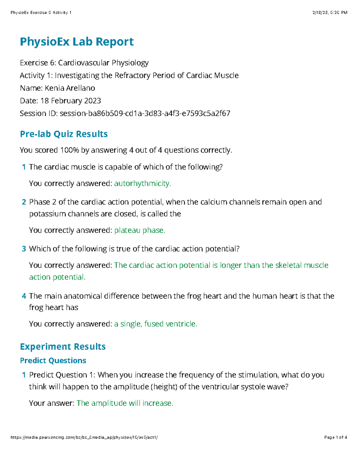 Physio Ex Exercise 6 Activity 1 2023 - PhysioEx Lab Report Exercise 6: Cardiovascular Physiology ...