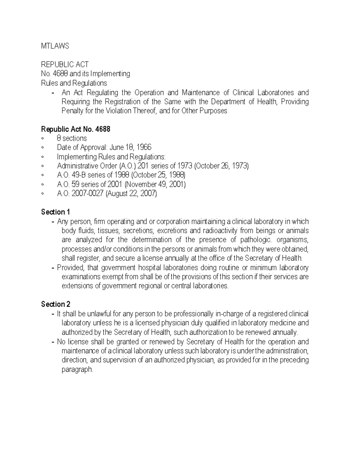 MT-LAWS - MTLAWS REPUBLIC ACT No. 4688 and its Implementing Rules and ...