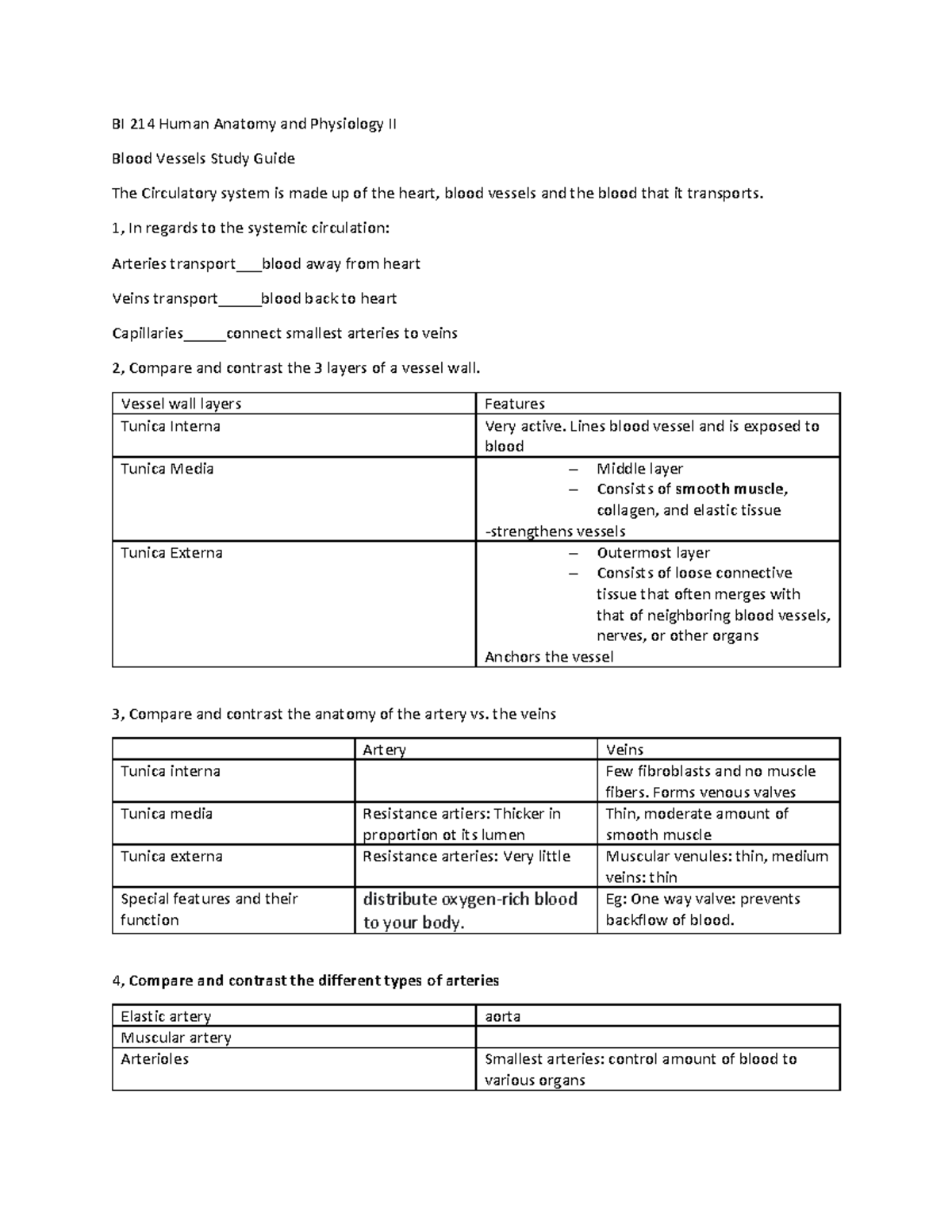 Blood vessels Bianca Japitana - BI 214 Human Anatomy and Physiology II ...
