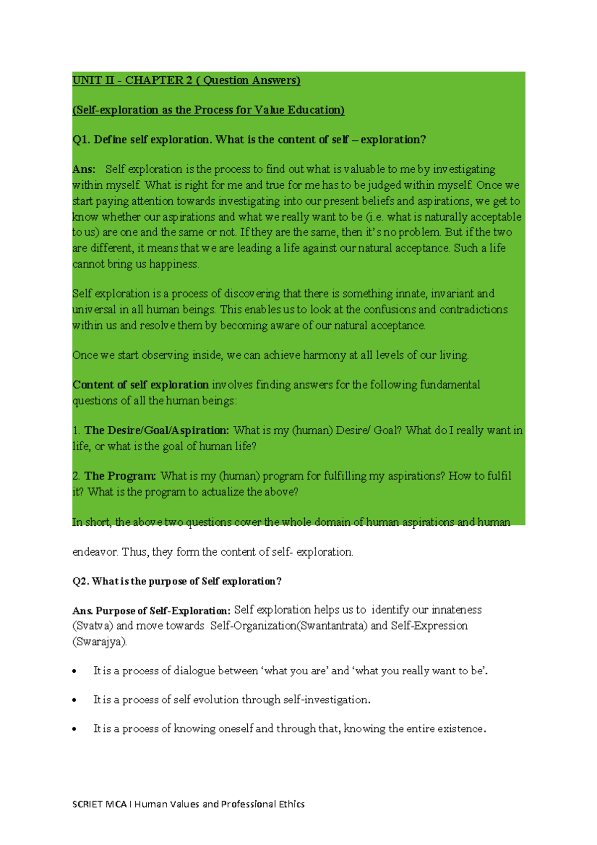 MCA -1- Human Values and Ethics-10 - UNIT II - CHAPTER 2 ( Question ...