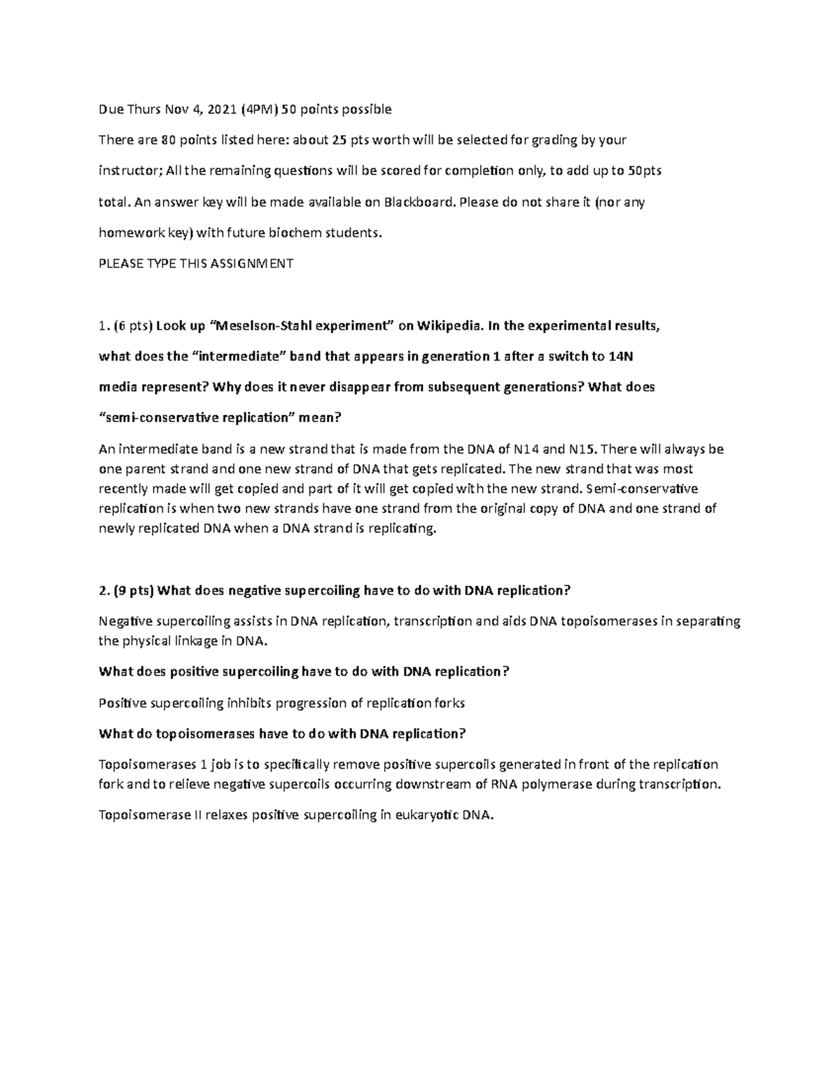 Biochem homework 3 - Due Thurs Nov 4, 2021 (4PM) 50 points possible ...