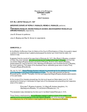 4. G.R. No. 89783 - Cases in succession (legitime) with highlights ...