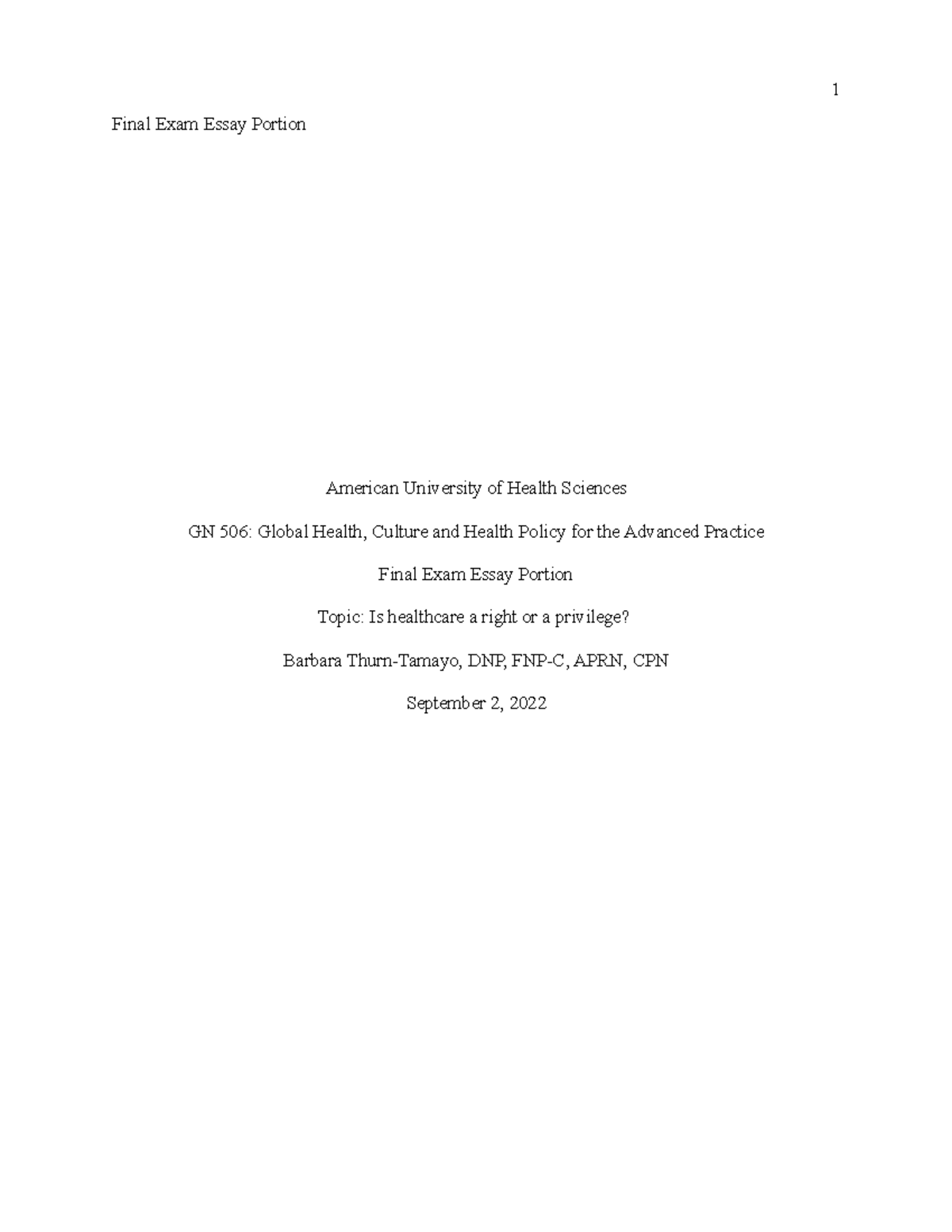 Final Exam Essay Portion Final Exam Essay Portion American University
