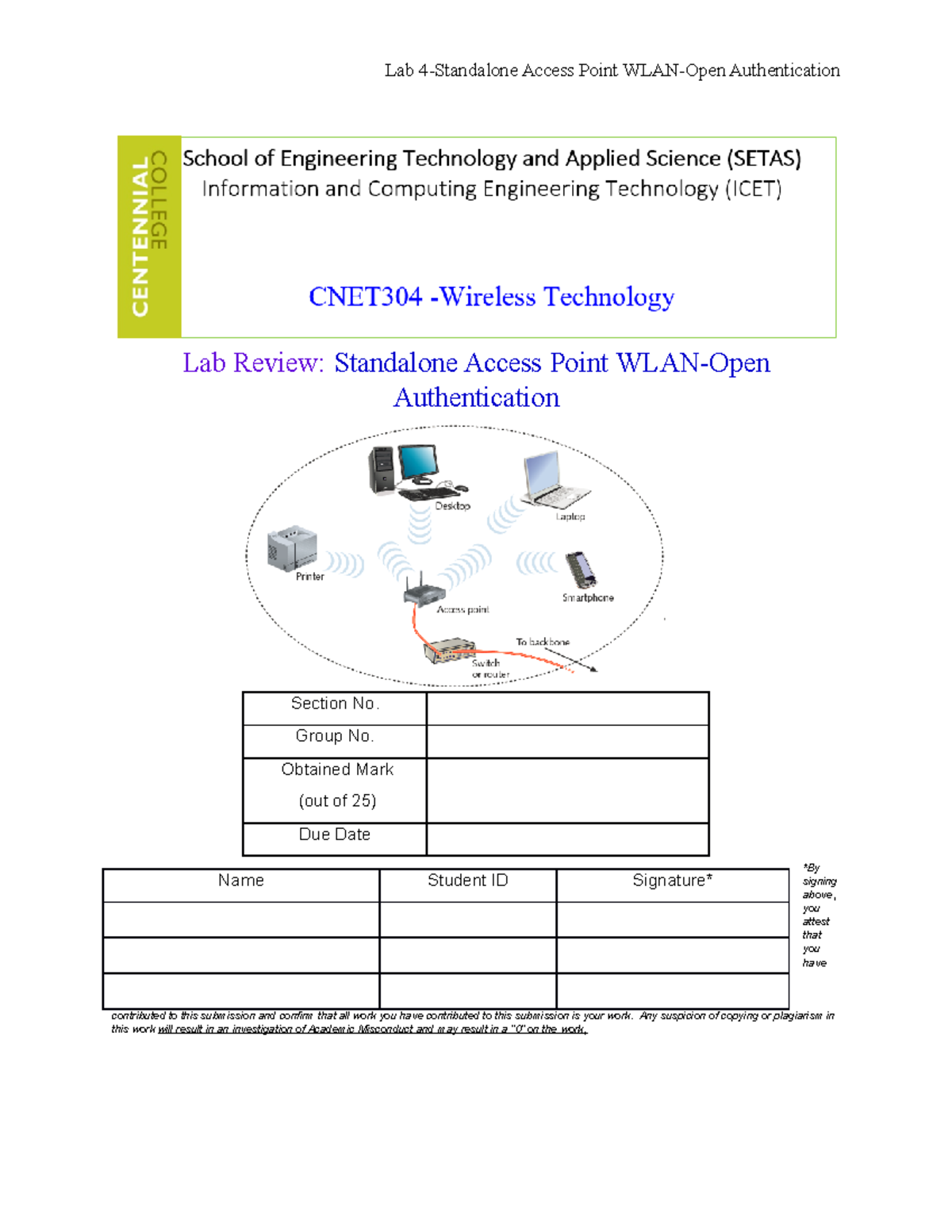 CNET304 Lab Review-Standalone AP Network with Open Authentication - Lab Review: Standalone ...