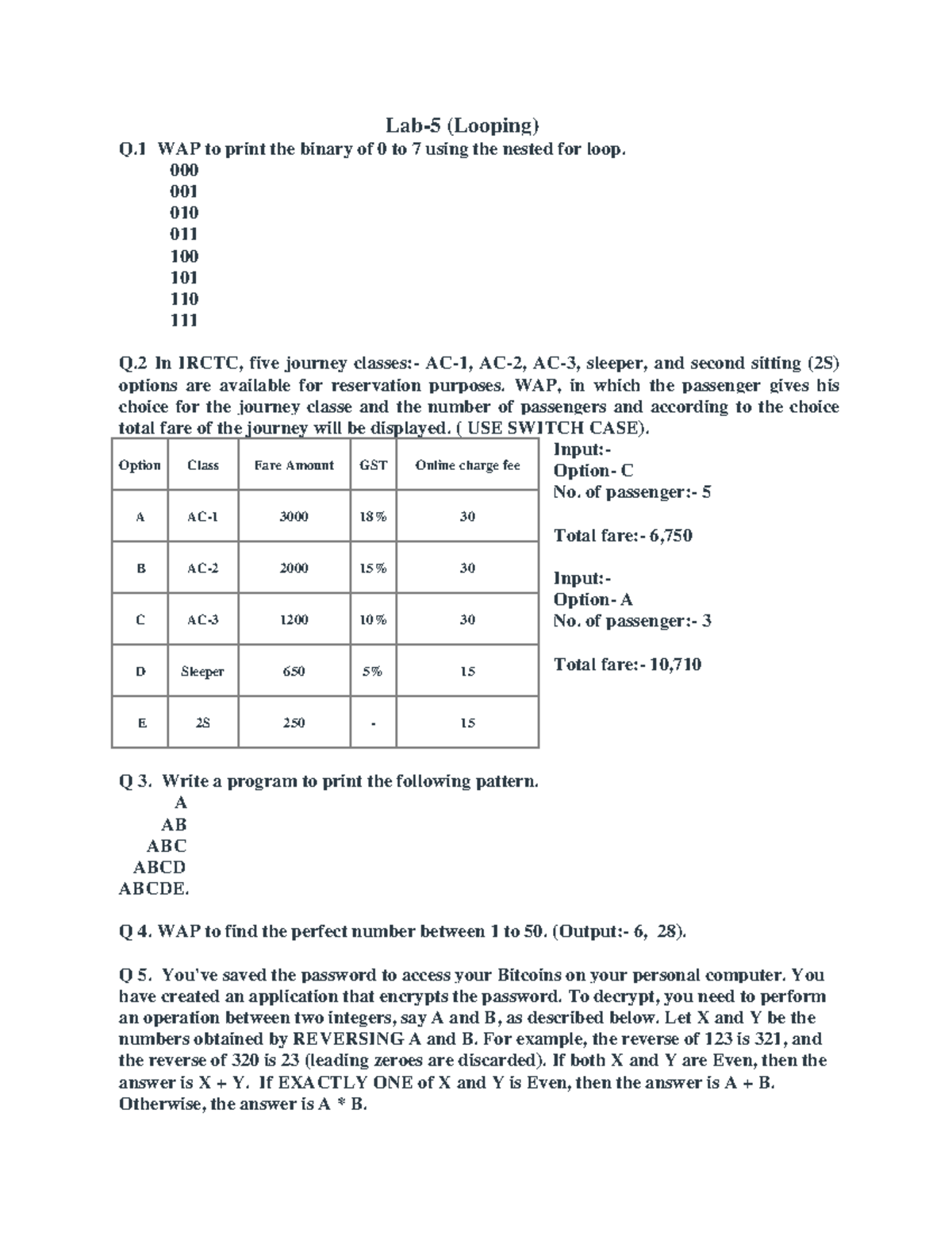 Lab-5 Experiments - LKB - Lab-5 (Looping) Q WAP to print the binary of 0 to 7 using the nested ...