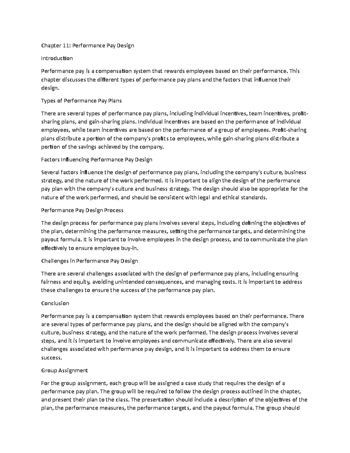Chapter 11 Performance Pay Design - Chapter 11: Performance Pay Design ...