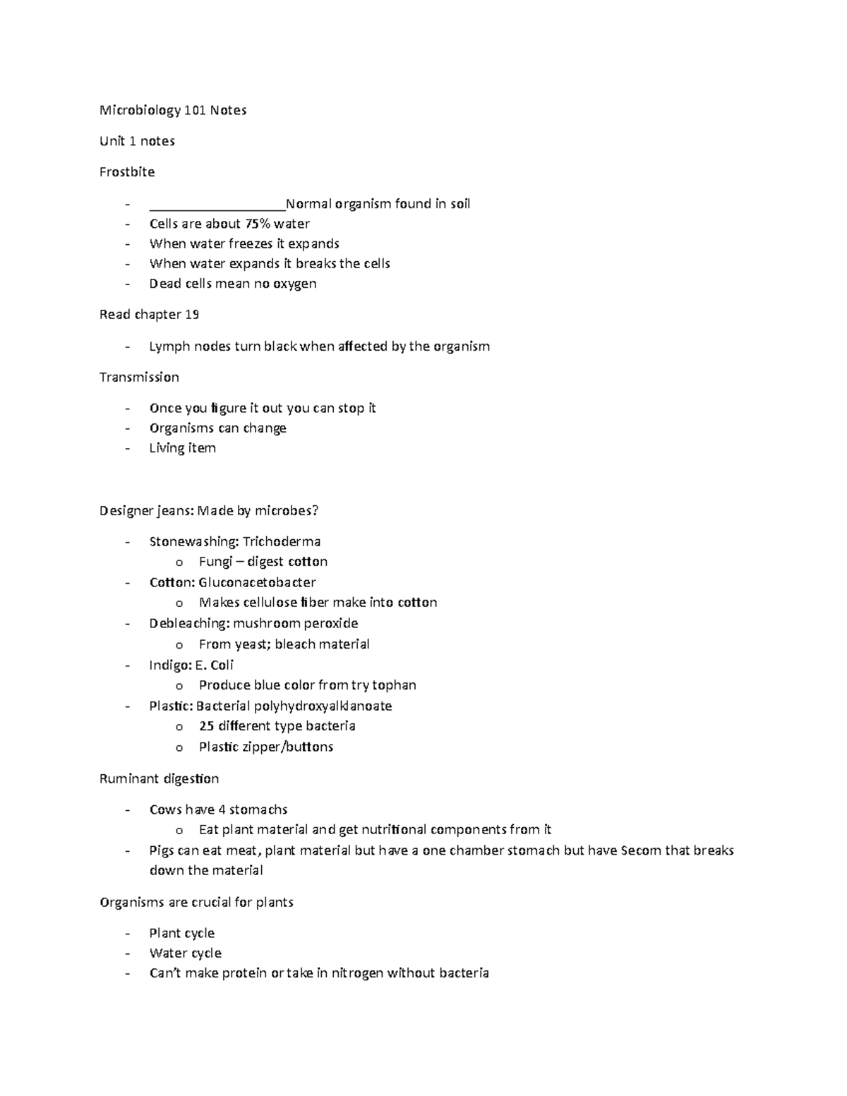 Unit 1 notes - Microbiology 101 Notes Unit 1 notes Frostbite ...