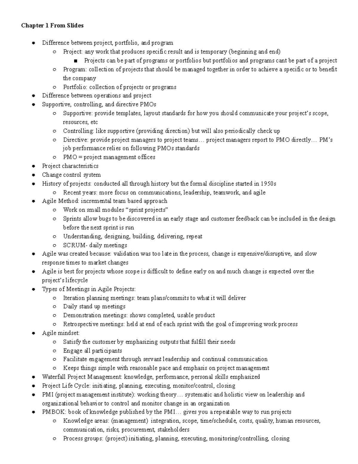 Project Management Test 1 Review - Chapter 1 From Slides Difference ...