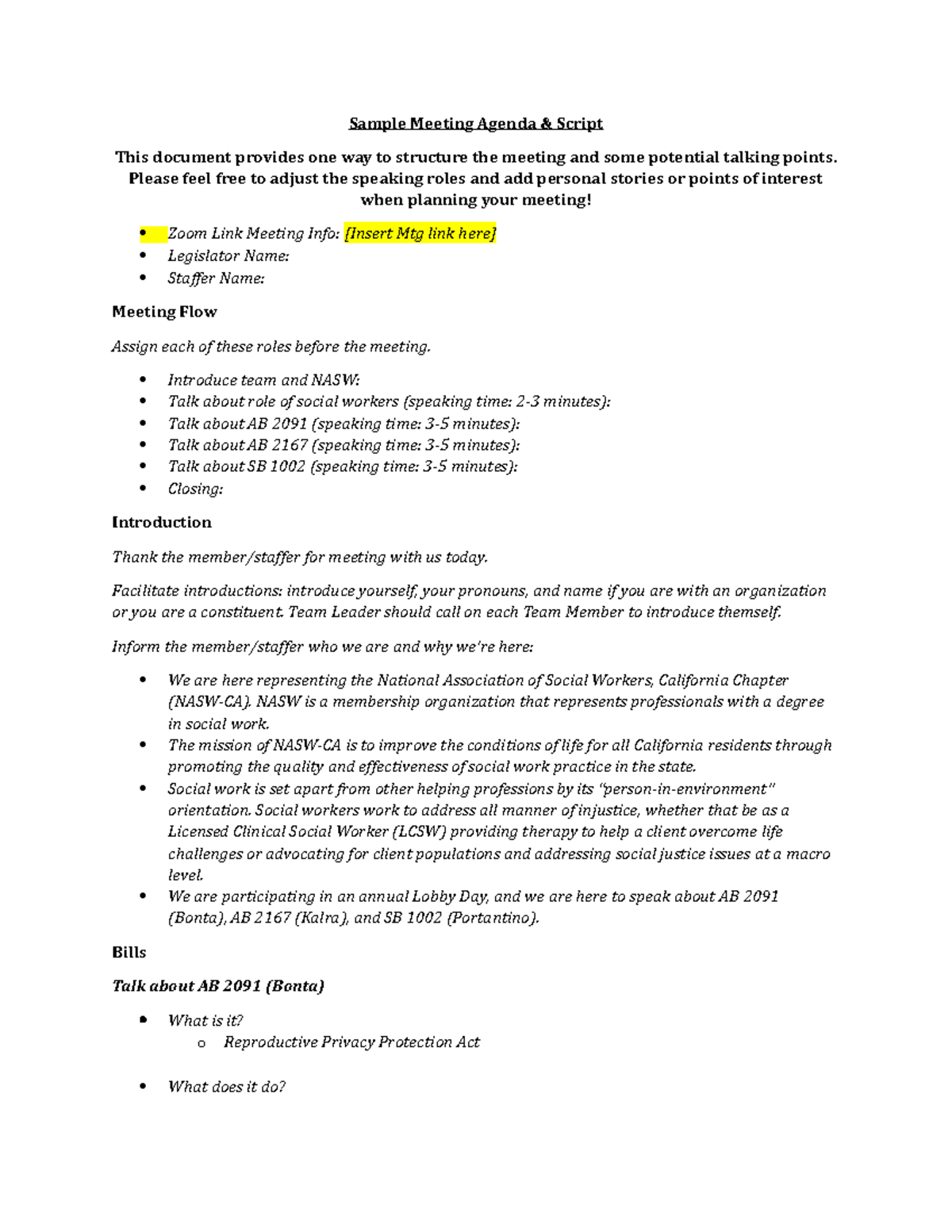 Lobby day script 2022 - Essay. - Sample Meeting Agenda & Script This ...